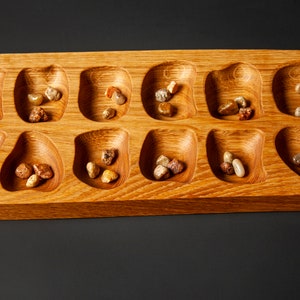 Custom Solid Oak Mancala Board Game: African Stone Game - Etsy