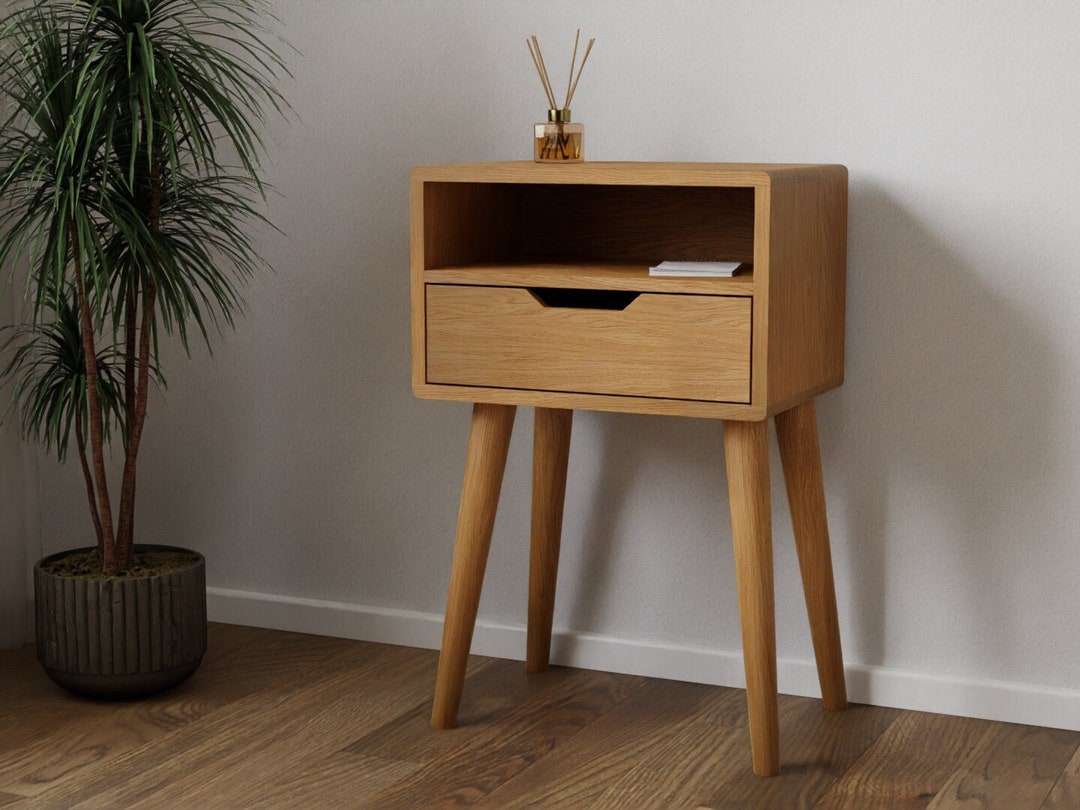 Solid Oak Bedside Table With One Drawer and One Compartment | ANEO - Etsy