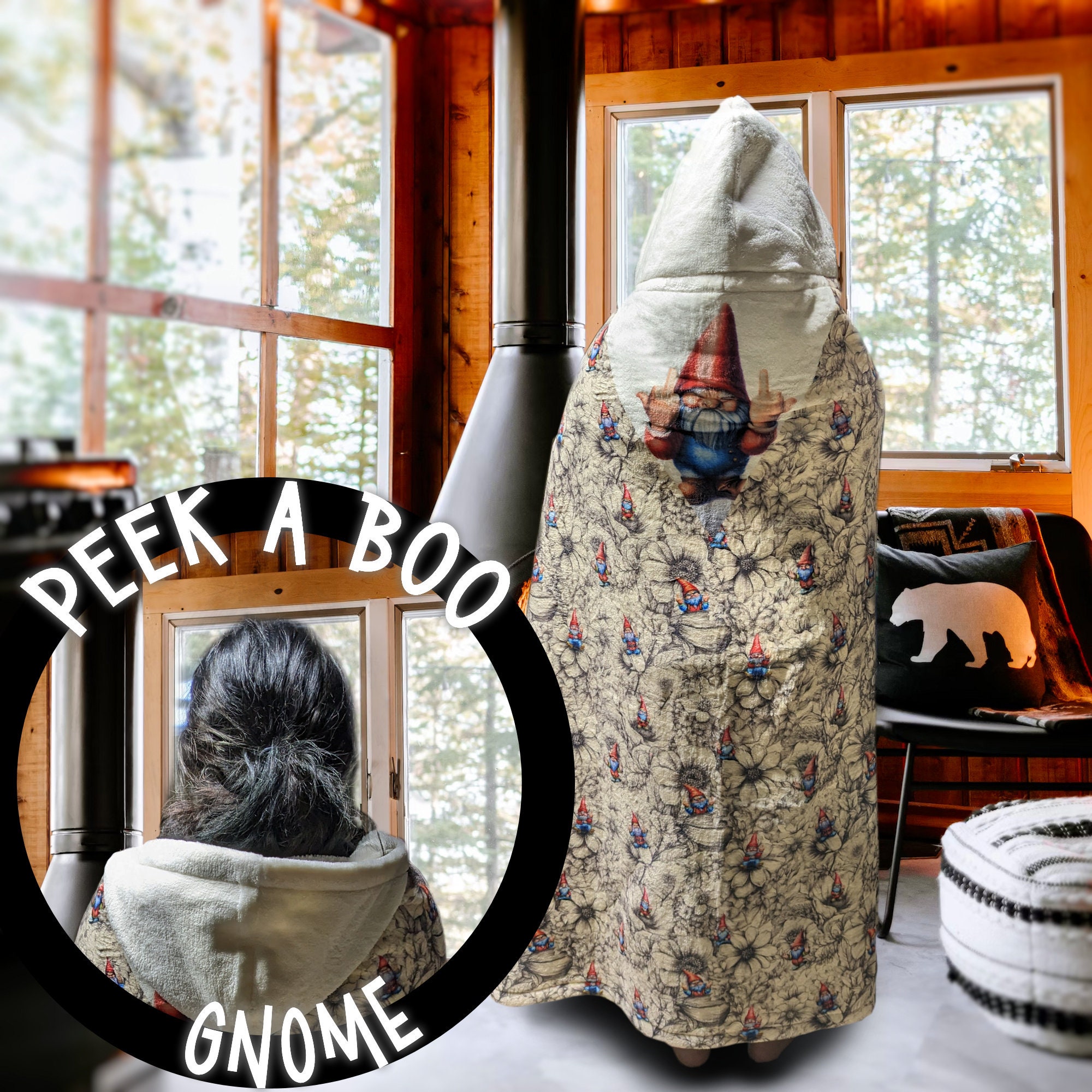 Angry Gnome Middle Finger Hooded Sherpa Fleece Blanket for Gnome Lovers ...