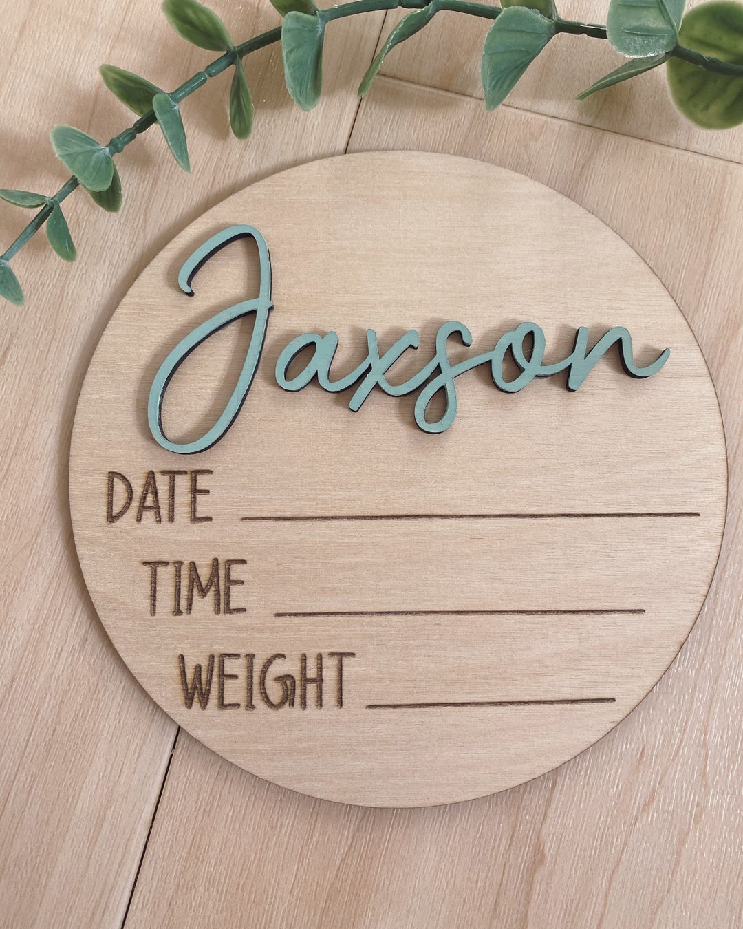 Personalised Wooden Name Disc, Birth Announcement, Baby Arrival, Baby ...