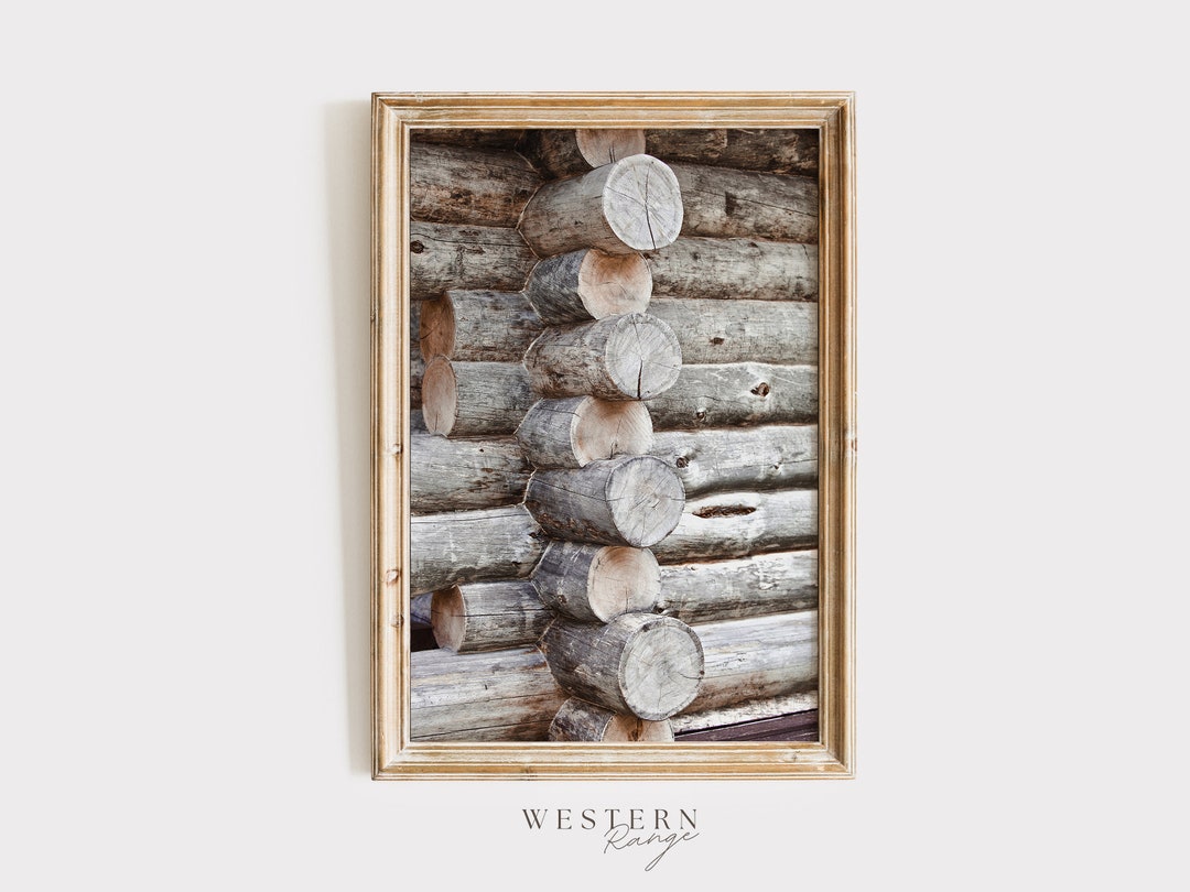 Log Cabin Wood, Stacked Logs Poster, Rustic Western Decor, Homestead ...