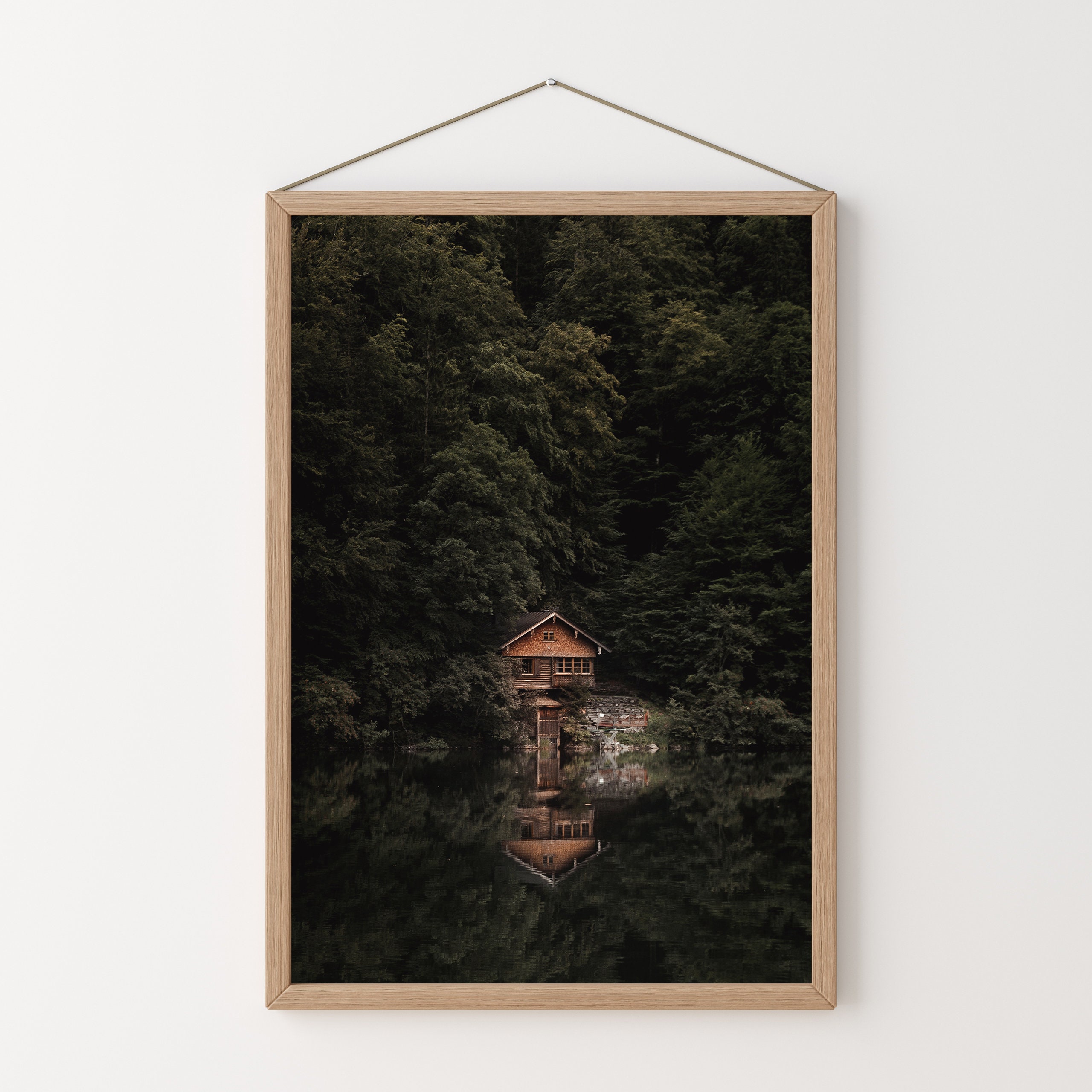 Hidden Cabin Wall Art, Forest Cabin Poster, Reflection in Lake, Lake ...