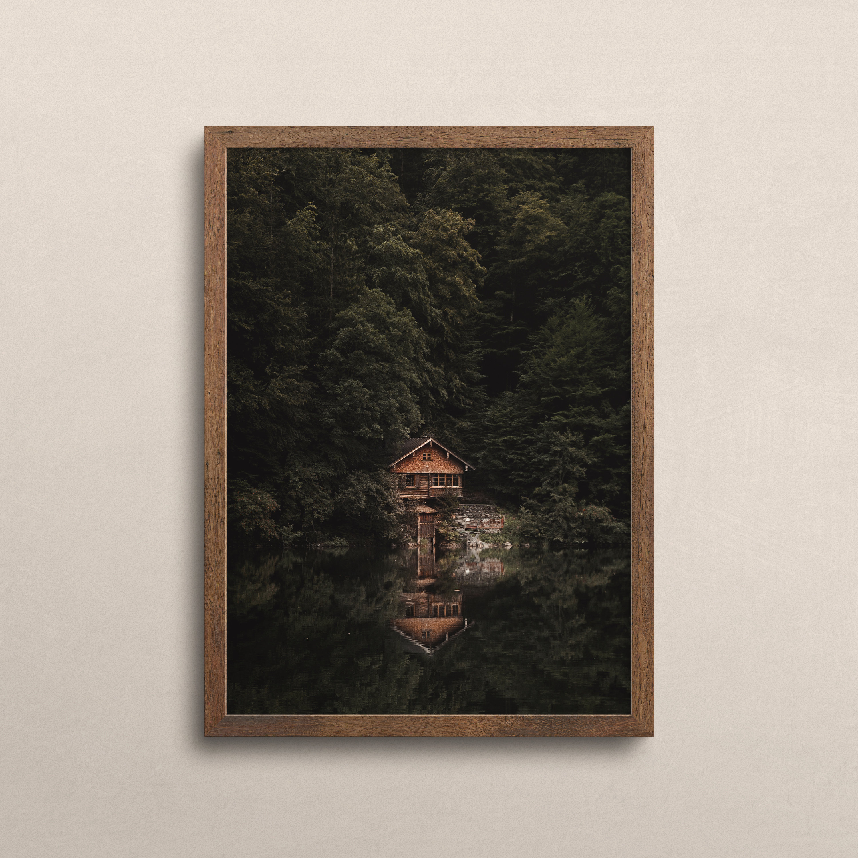 Hidden Cabin Wall Art, Forest Cabin Poster, Reflection in Lake, Lake ...
