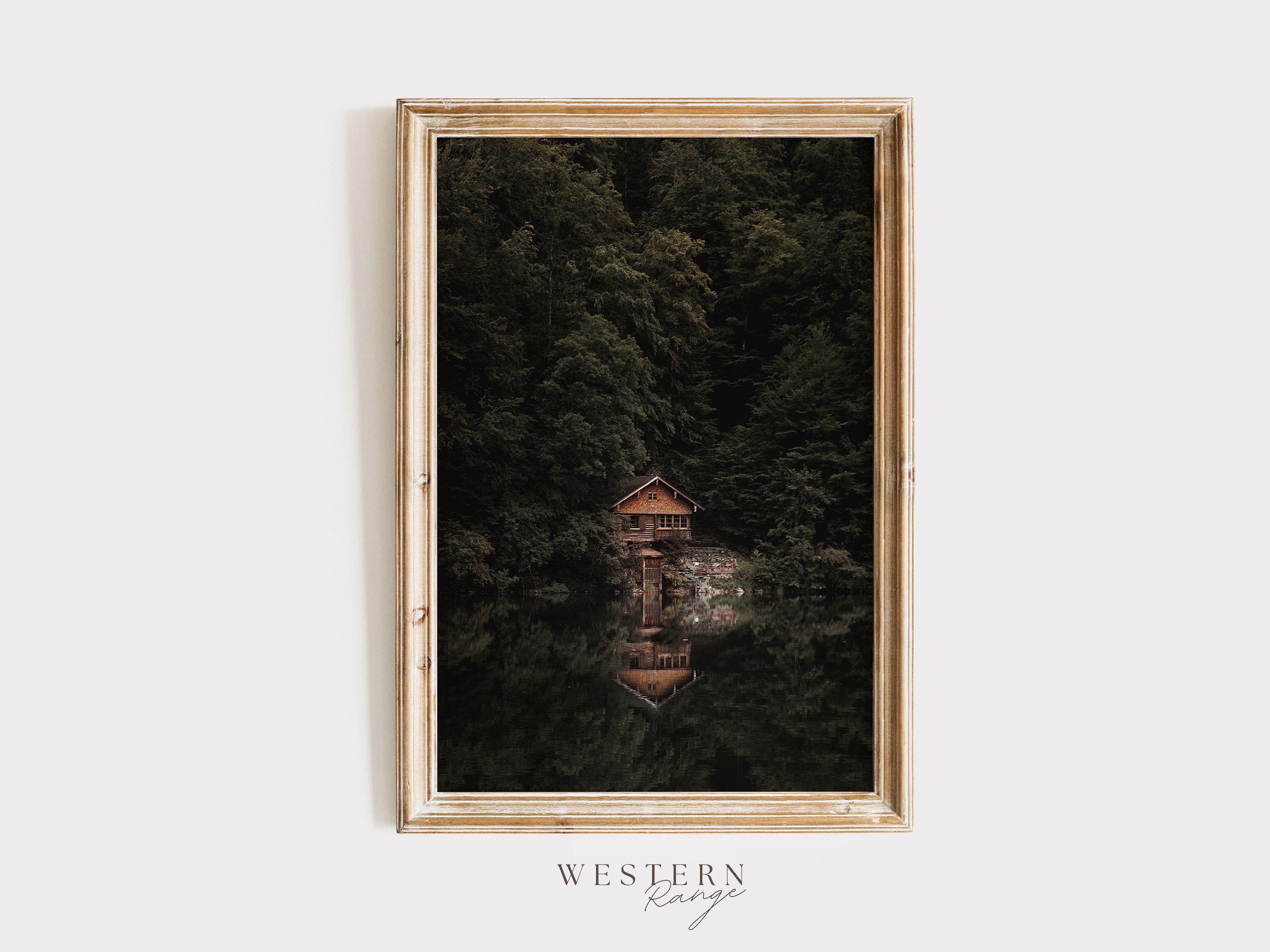 Hidden Cabin Wall Art, Forest Cabin Poster, Reflection in Lake, Lake ...