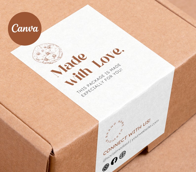 Cookie Box Label Template Canva | Order Packaging Seal Sticker ...