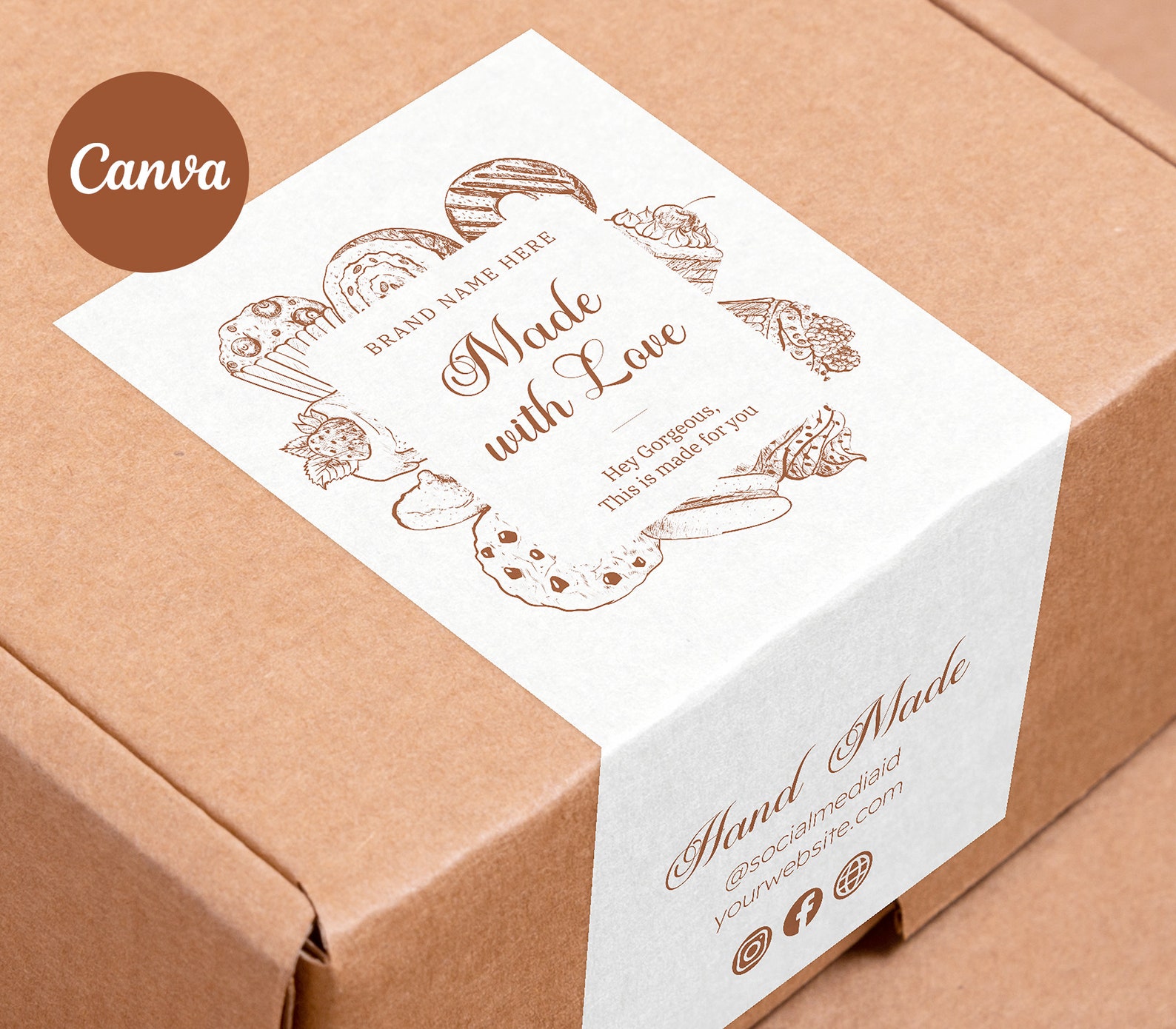 Dessert Box Label Template Canva Order Packaging Seal Sticker Editable ...