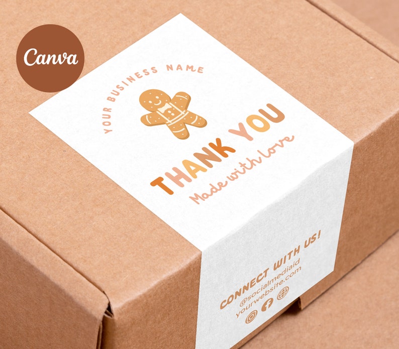 Editable Cookie Box Labels Template Canva Bakery Order Packaging Seal ...