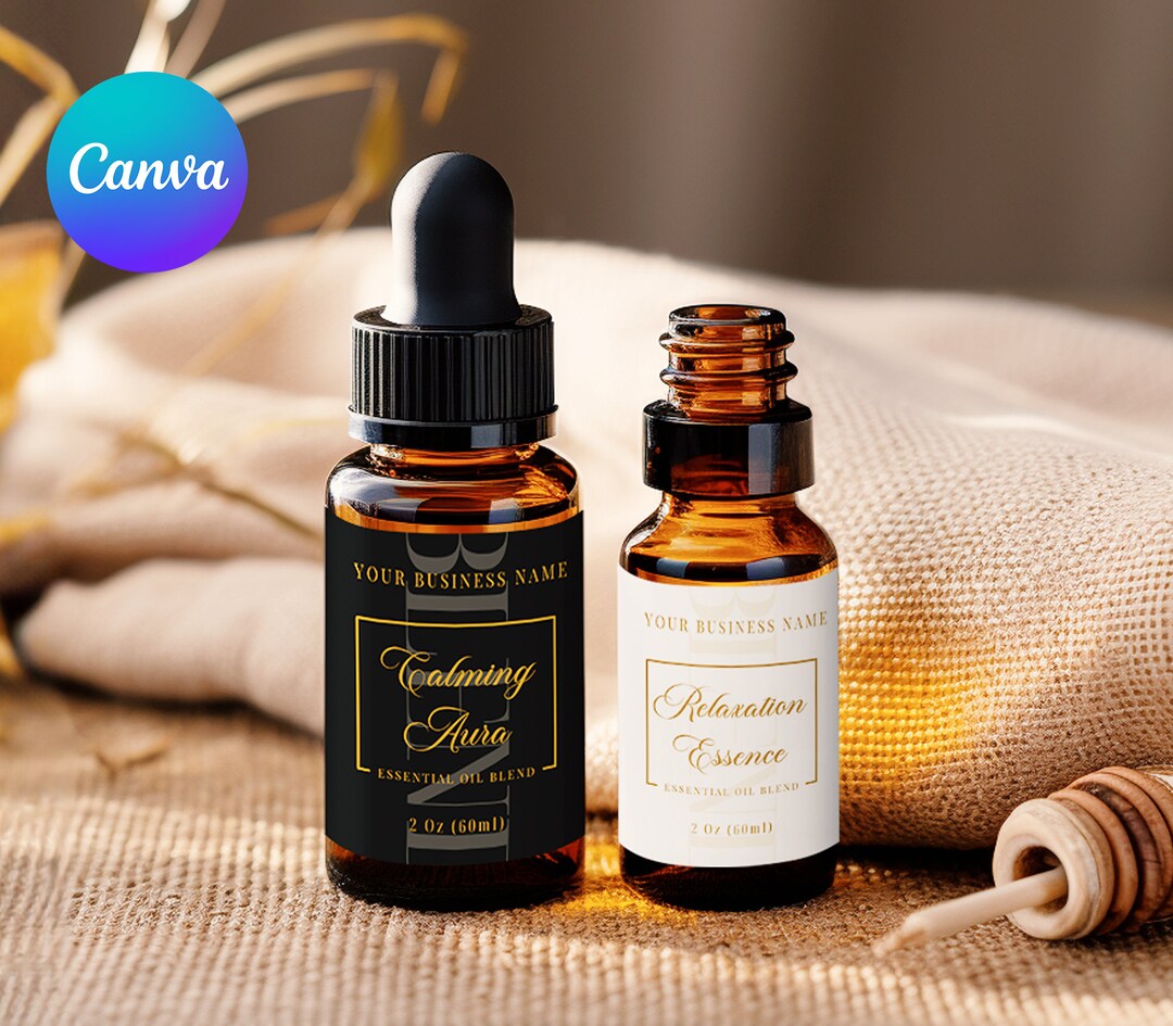 Luxury Oil Bottle Label Template Canva | Dropper Bottle Label Design ...