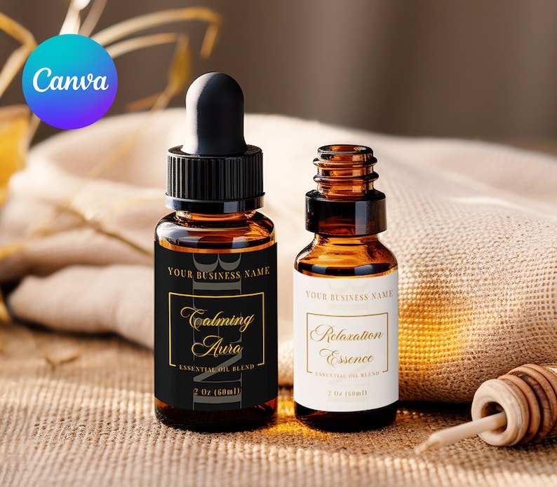 Luxury Oil Bottle Label Template Canva | Dropper Bottle Label Design ...