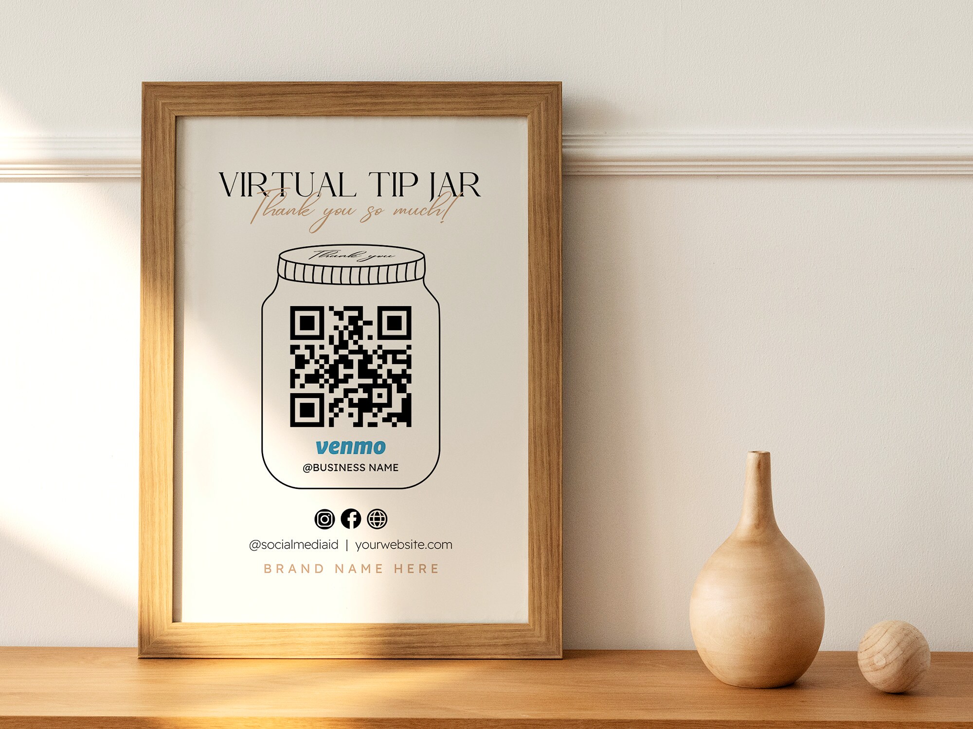 Editable Tip Jar Template Virtual Tip Sign QR Code Sign Canva Template ...