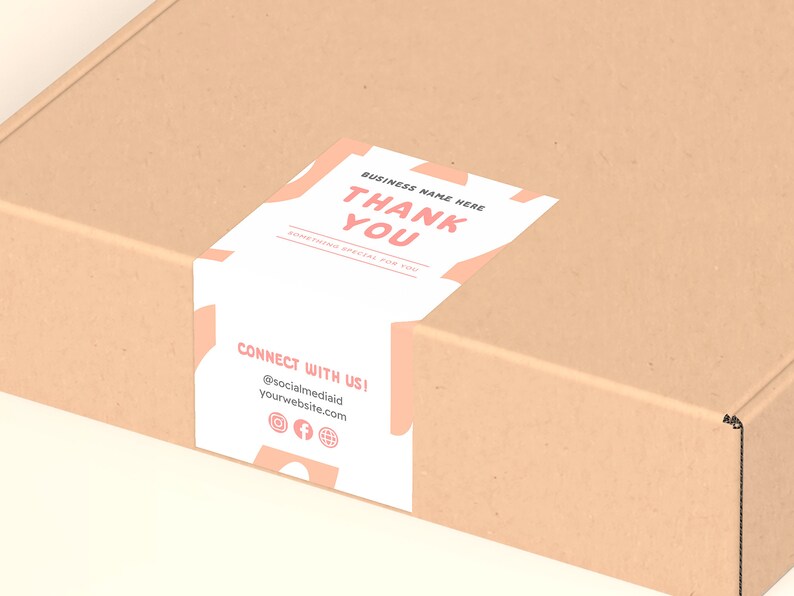 Pink Shipping Box Label Template Canva BOHO Order Packaging - Etsy