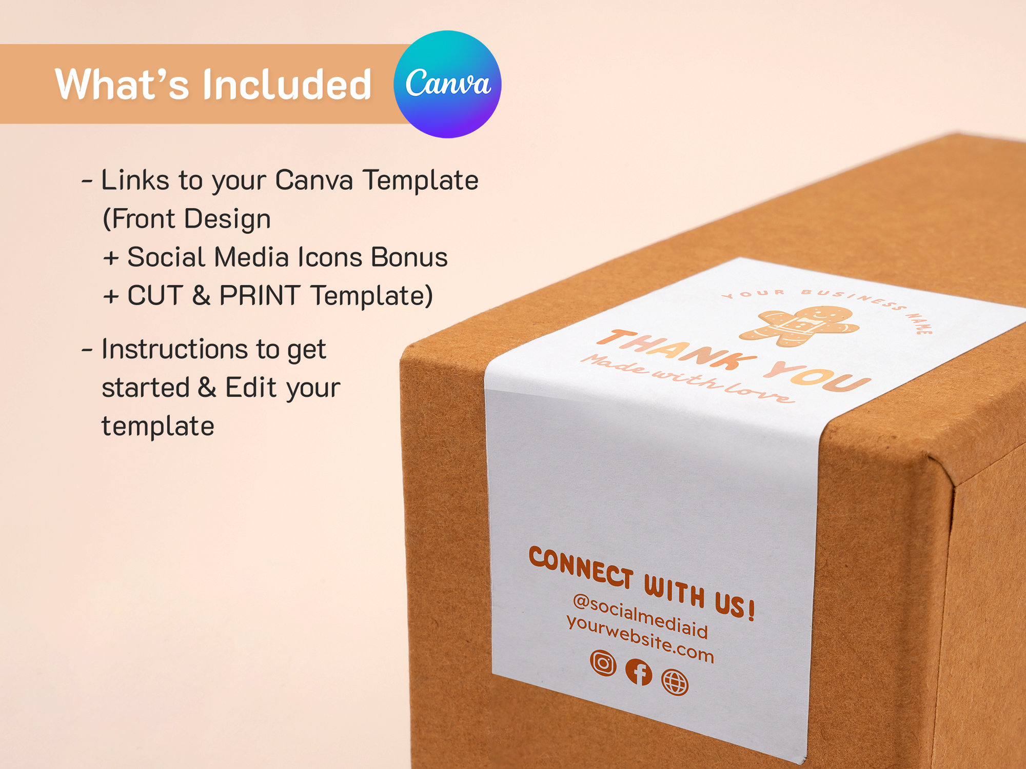 Editable Cookie Box Labels Template Canva Bakery Order Packaging Seal ...