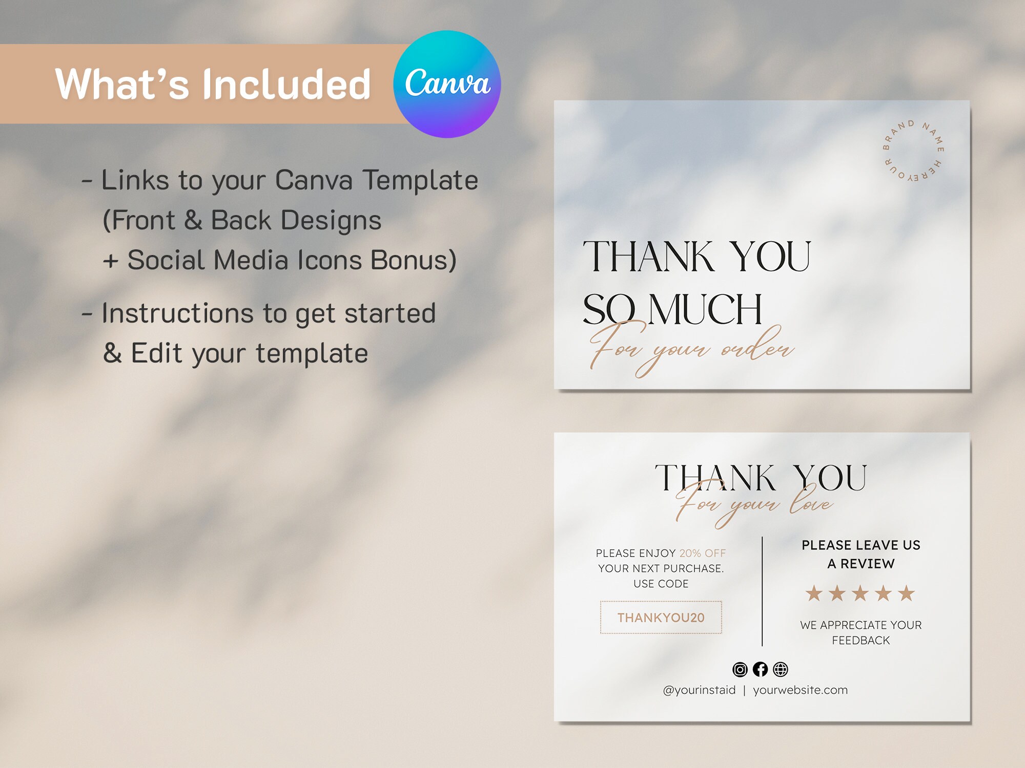 Editable Thank You Card Template Canva for Small Business - Etsy
