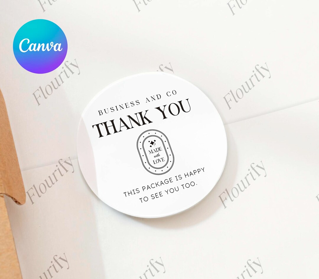 Business Thank You Sticker Template Canva | Editable Small Business ...