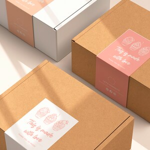 Cupcake Box Sticker Template Canva | Bakery Order Packaging Box Label ...