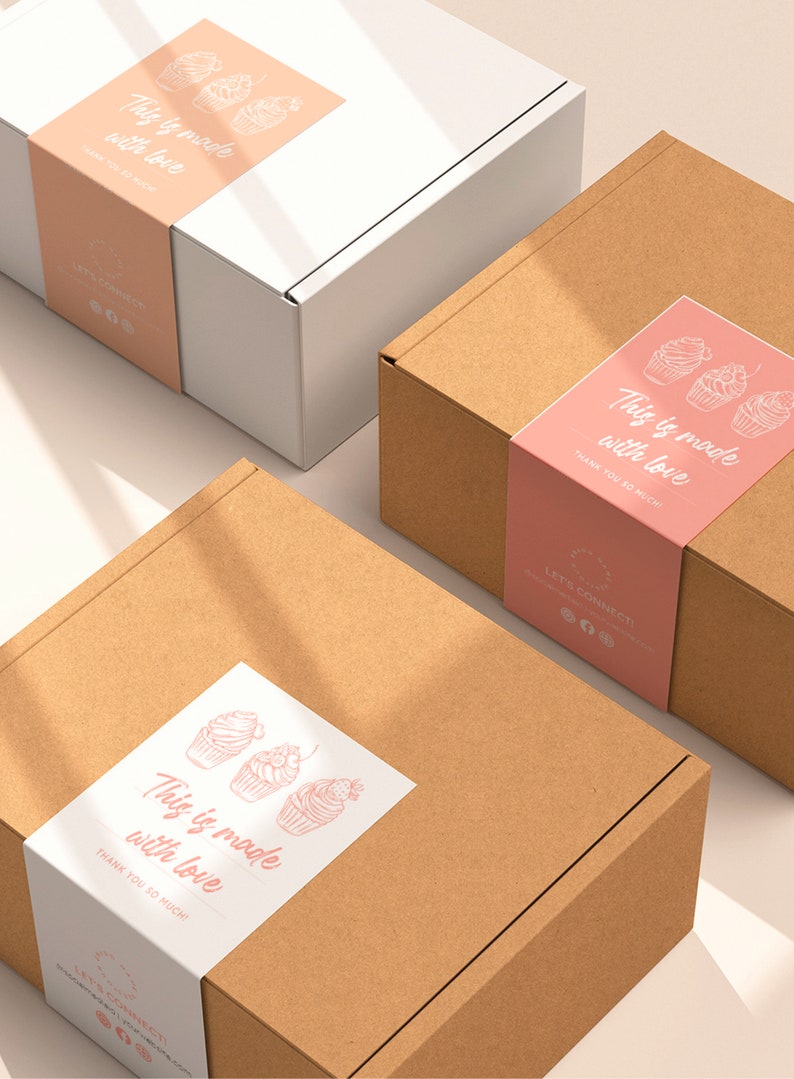 Cupcake Box Sticker Template Canva | Bakery Order Packaging Box Label ...