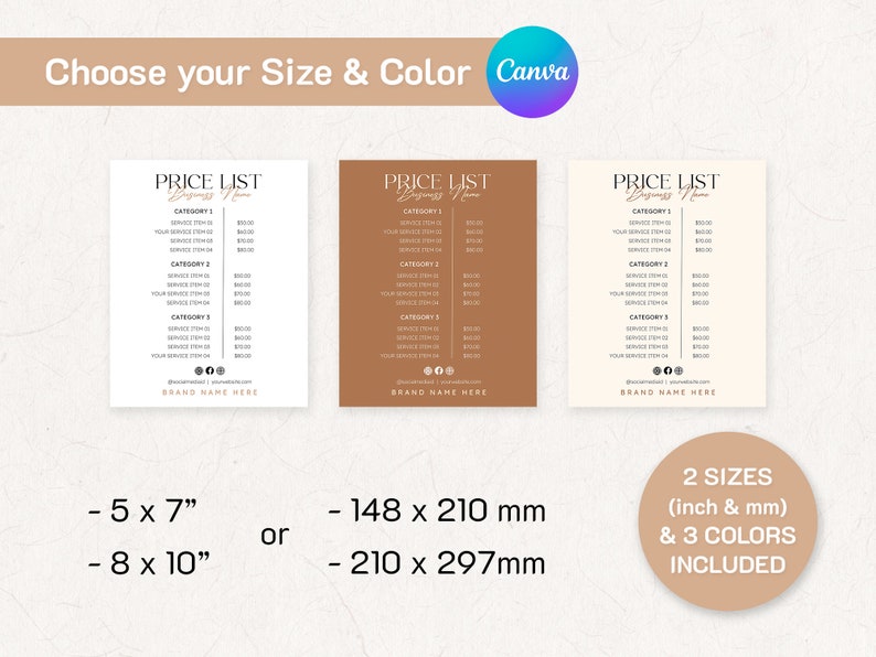 Modern Price List Template Canva Editable Price Sheet - Etsy