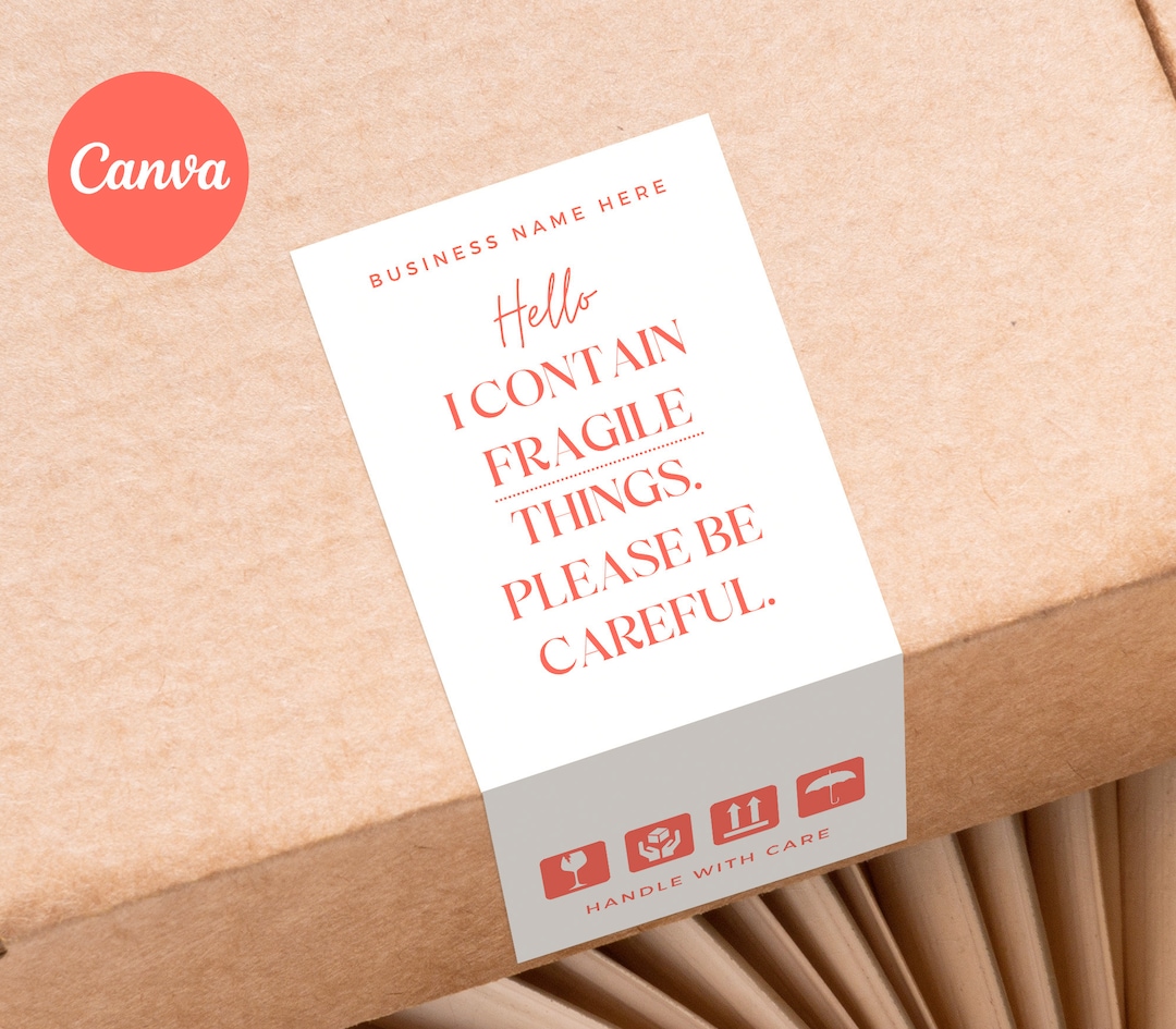 Fragile Label Template Canva | Handle With Care Sticker Template ...