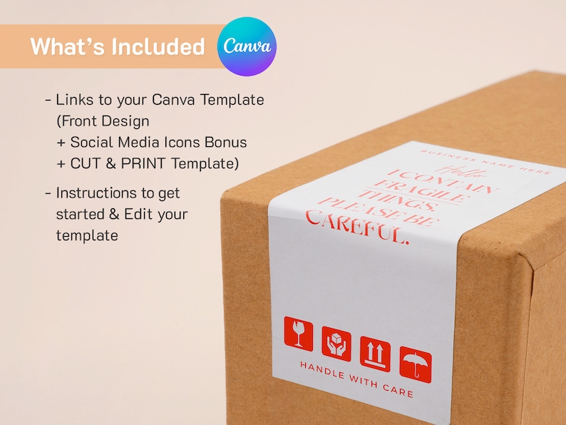 Fragile Label Template Canva Handle With Care Sticker Template Editable ...