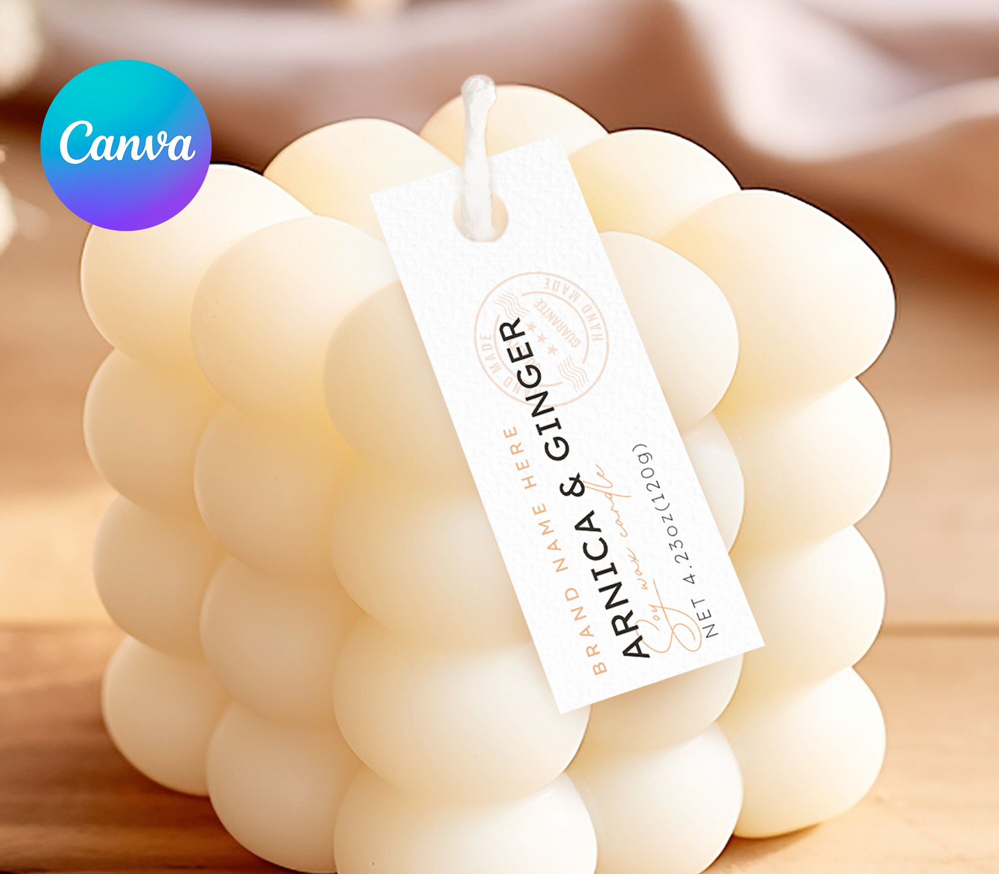 Thin Candle Tags Canva Template Narrow Candle Hang Tag Custom Hang Tags ...
