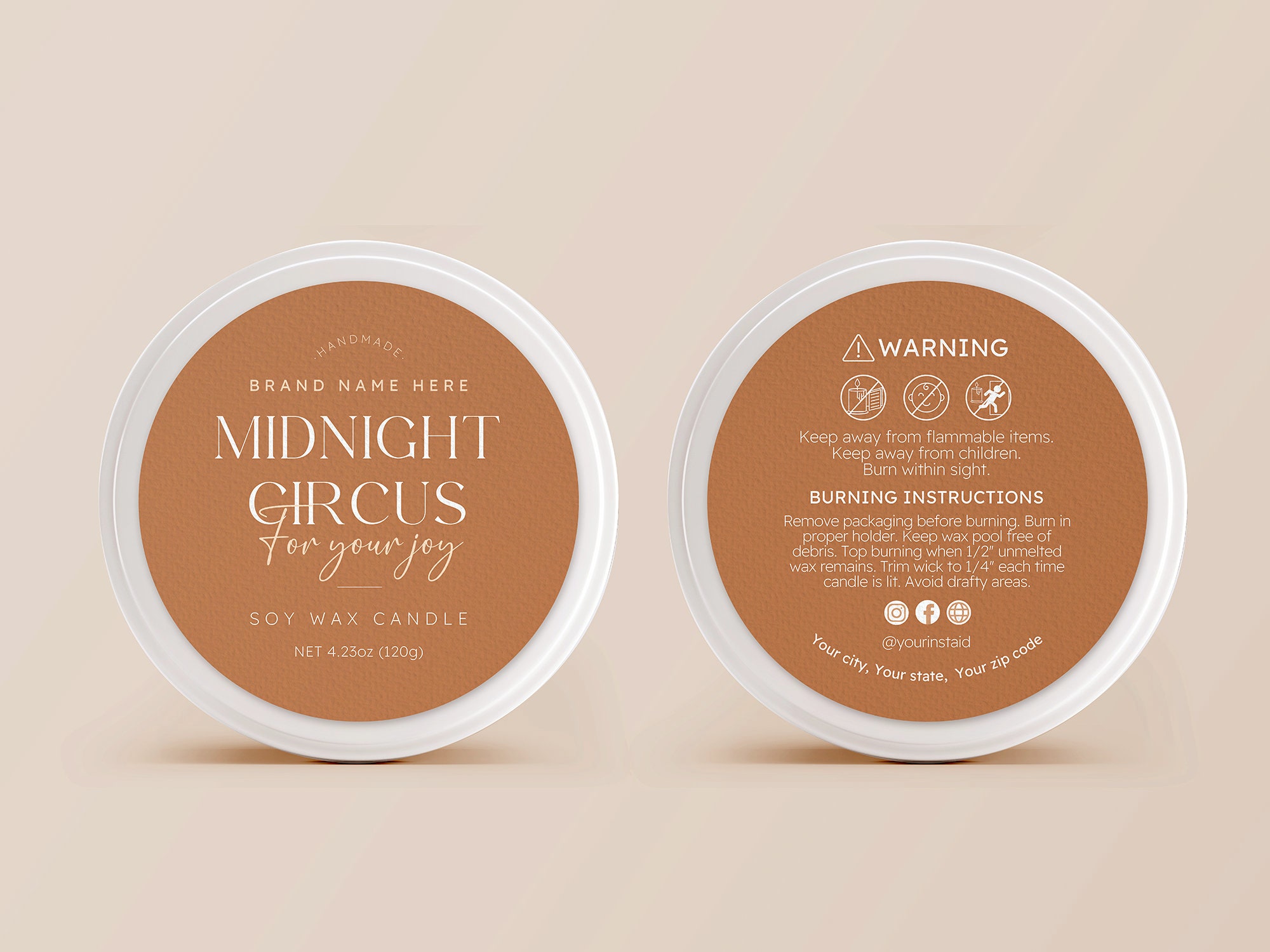 Round Candle Label Template Canva | Editable Canva Round Sticker ...