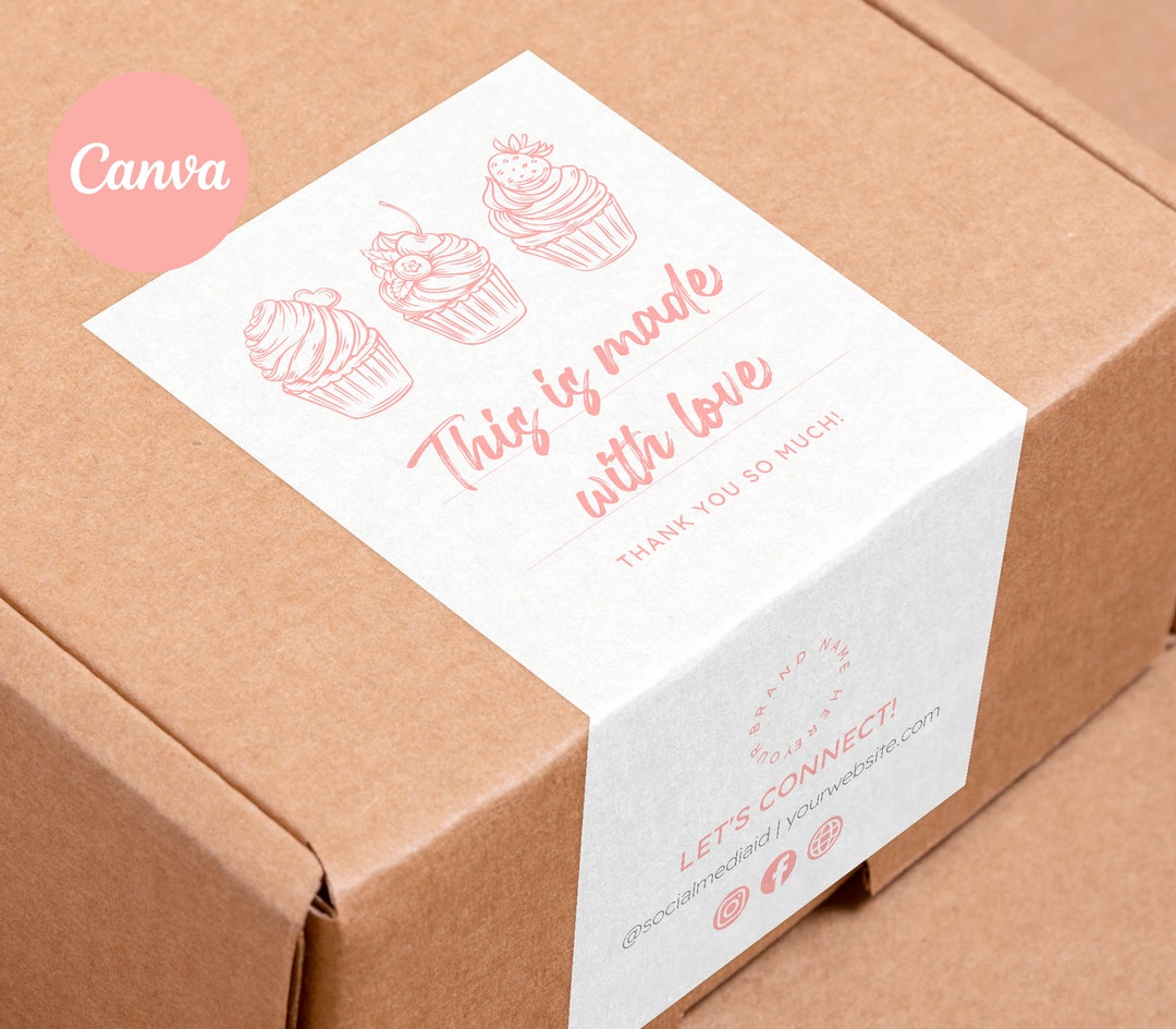 Cupcake Box Sticker Template Canva | Bakery Order Packaging Box Label ...