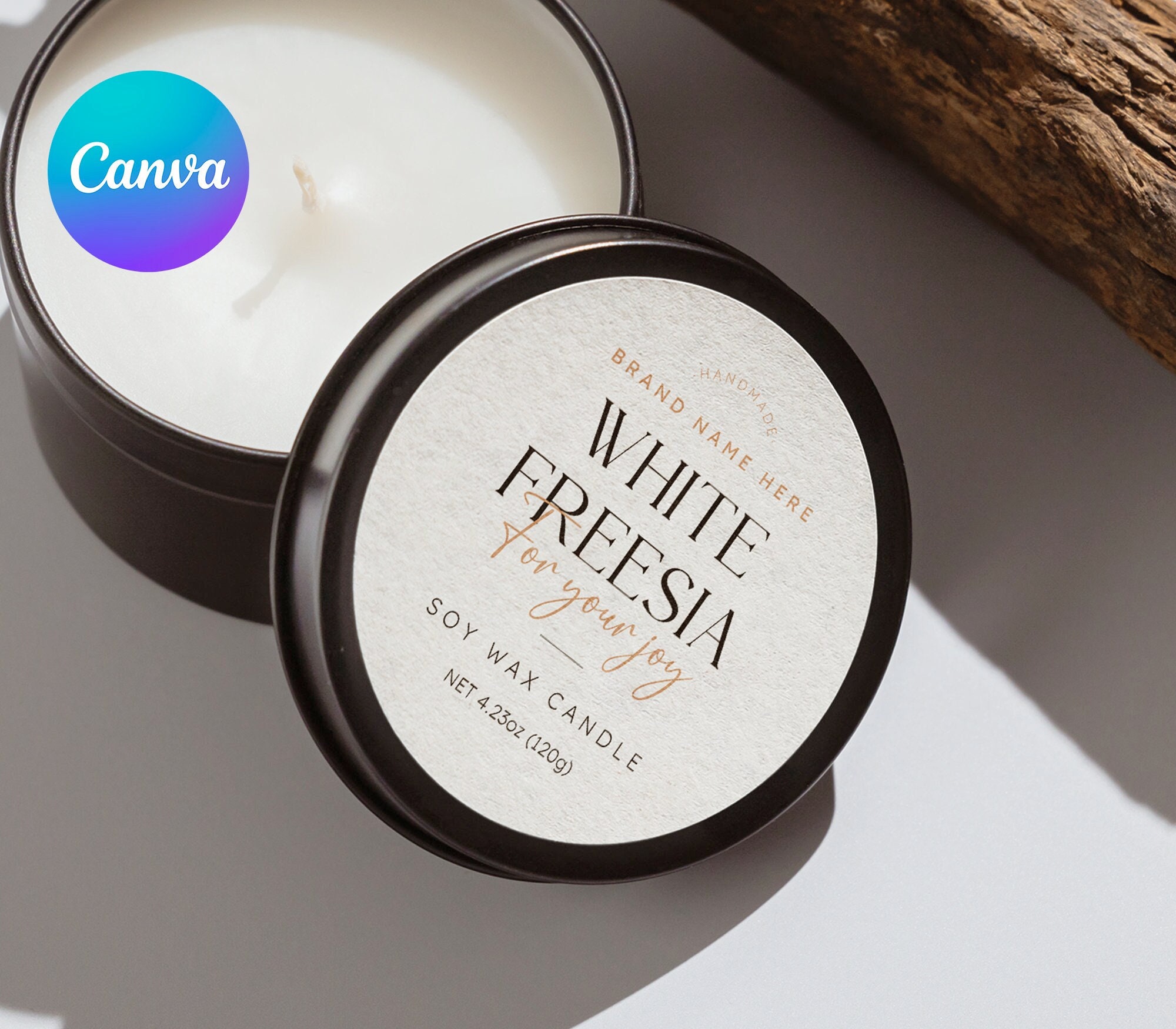 Round Candle Label Template Canva | Editable Canva Round Sticker ...