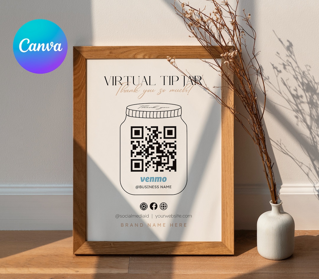Editable Tip Jar Template | Virtual Tip Sign | QR Code Sign | Canva ...