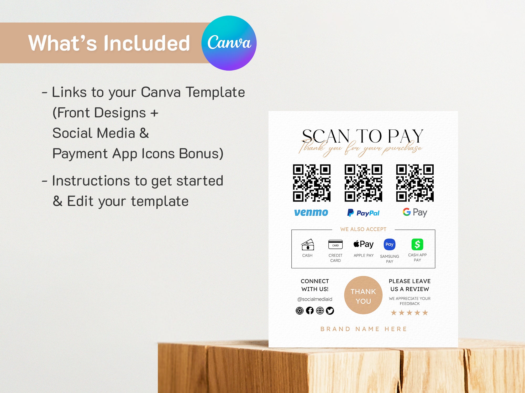 Editable Scan to Pay Template Canva | QR Code Sign Template | Payment ...