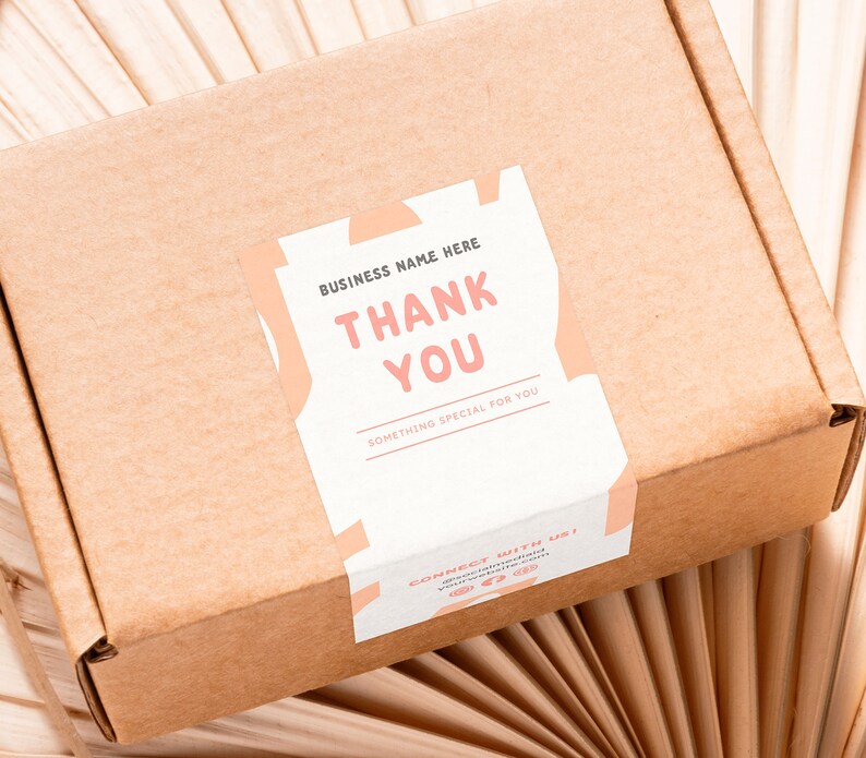 Pink Shipping Box Label Template Canva BOHO Order Packaging - Etsy