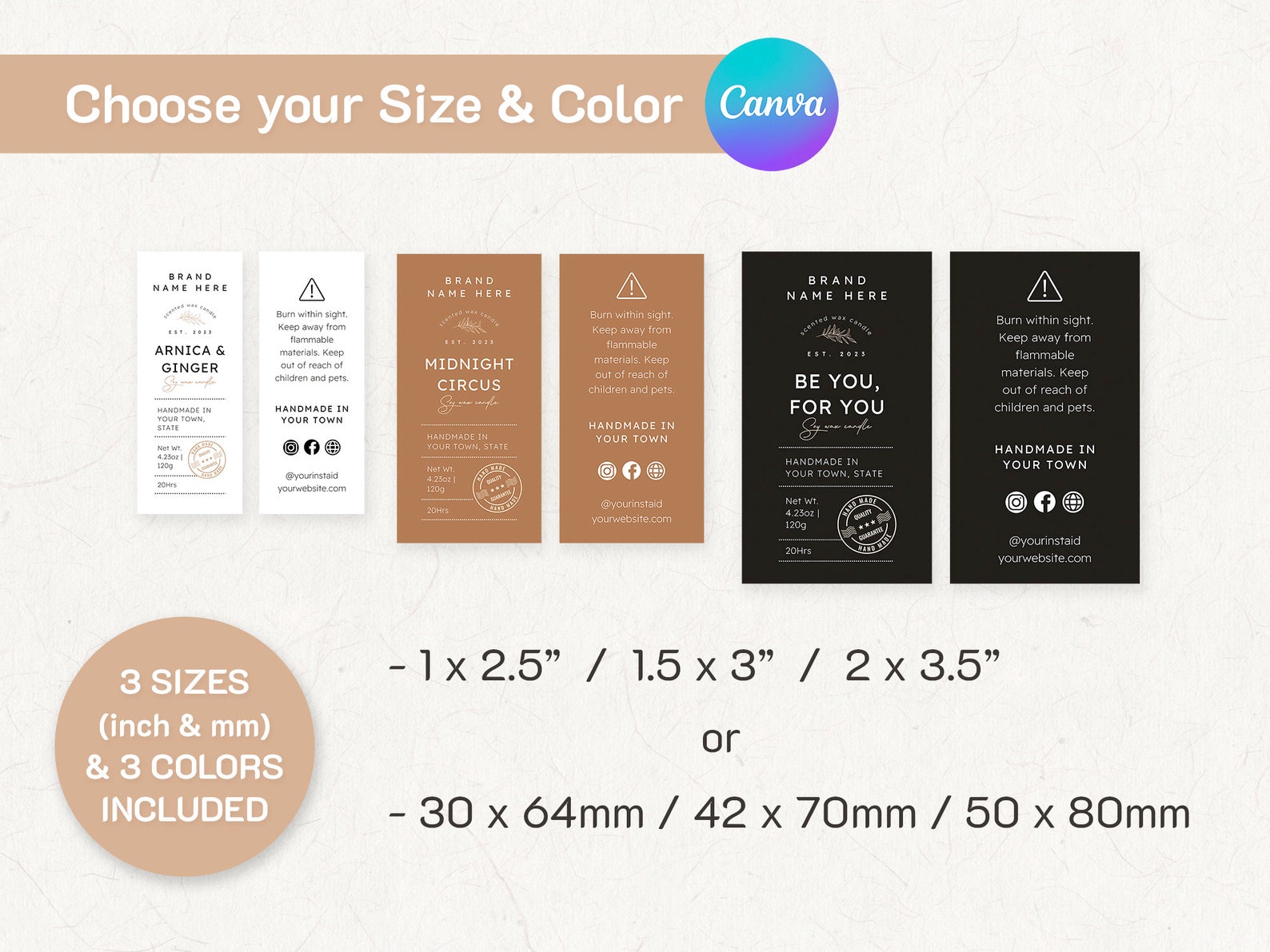 Thin Candle Labels Template Canva | Editable Vertical Product Sticker ...