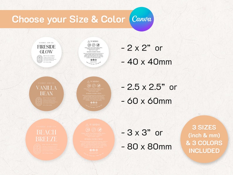 Modern Round Candle Label Template Canva | Printable Candle Round ...