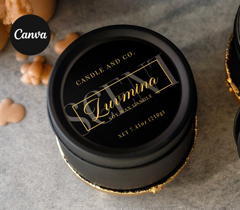 Round Candle Label Template Luxury Canva | Circular Tin Product Label ...