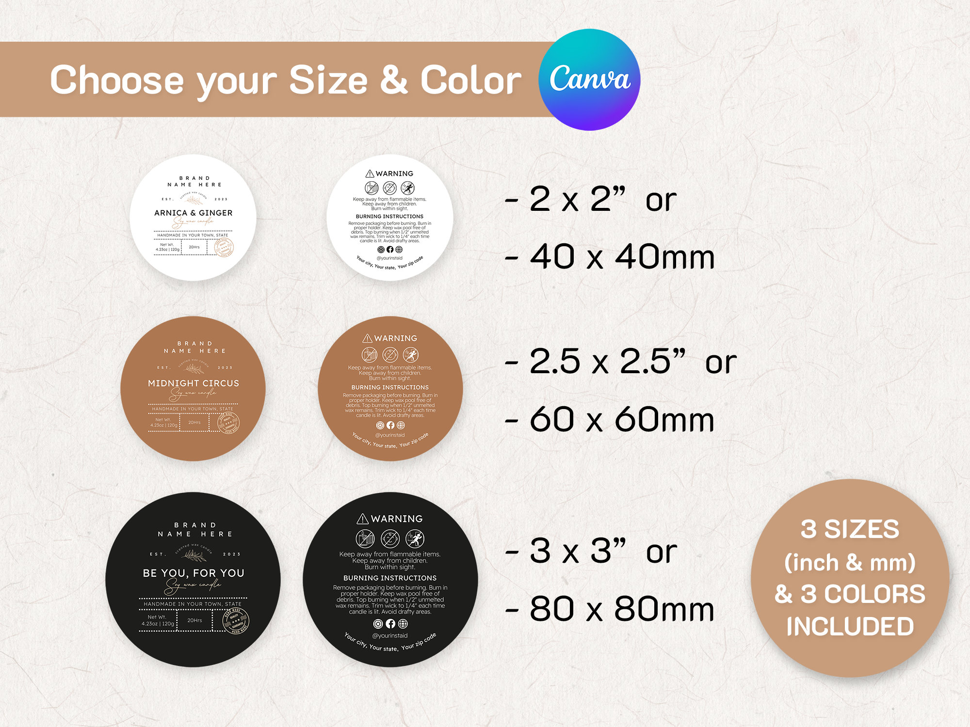 Round Candle Template Canva Printable Canva Sticker Modern Label ...