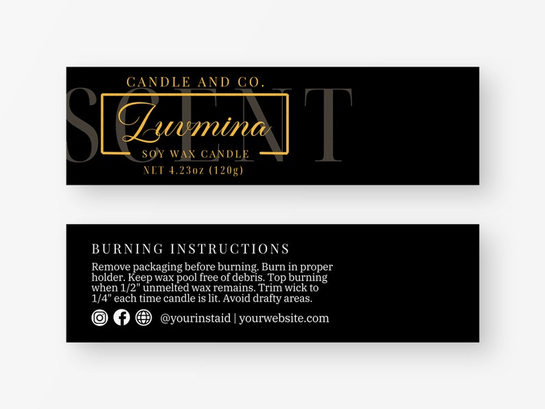 Luxury Candle Tag Template Canva Skinny Black Candle Label Tag Narrow ...