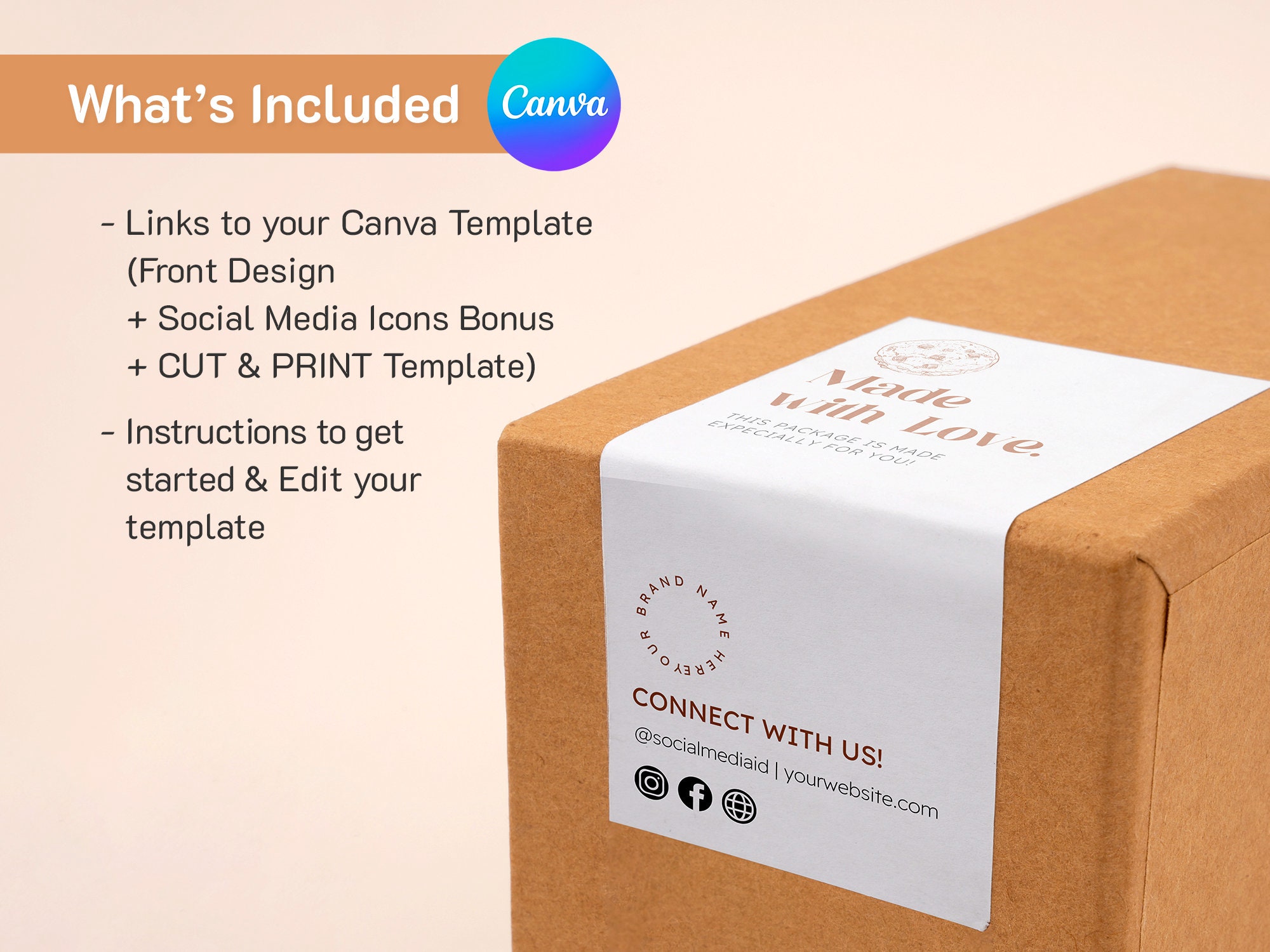 Cookie Box Label Template Canva | Order Packaging Seal Sticker ...