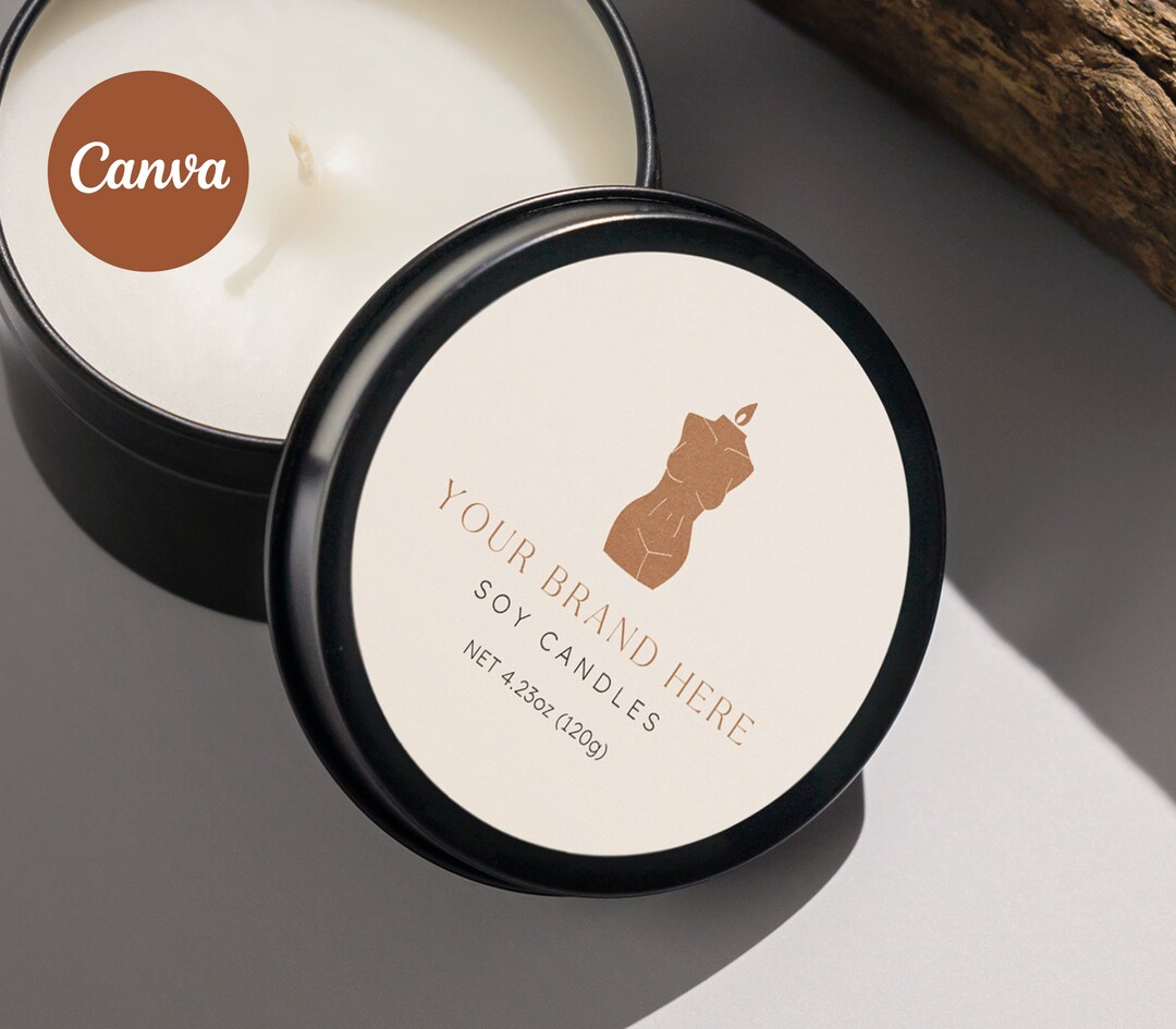 Modern Round Candle Label Template Canva | Circular Tin Product Sticker ...