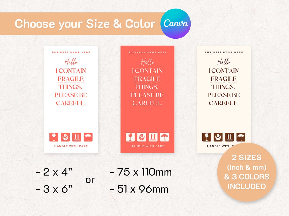Fragile Label Template Canva Handle With Care Sticker - Etsy