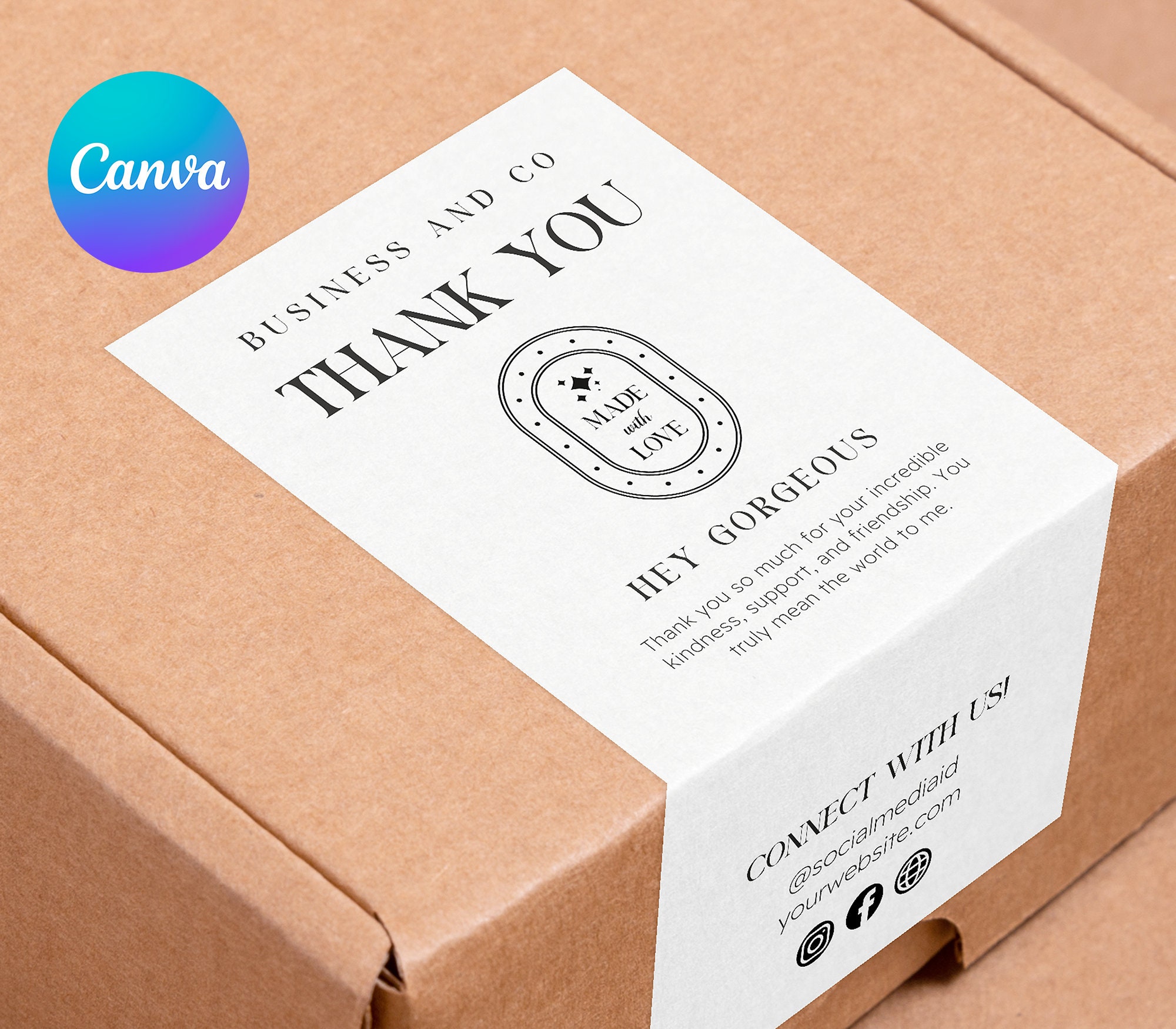 Thank You Box Label Template Canva | Editable Shipping Label ...
