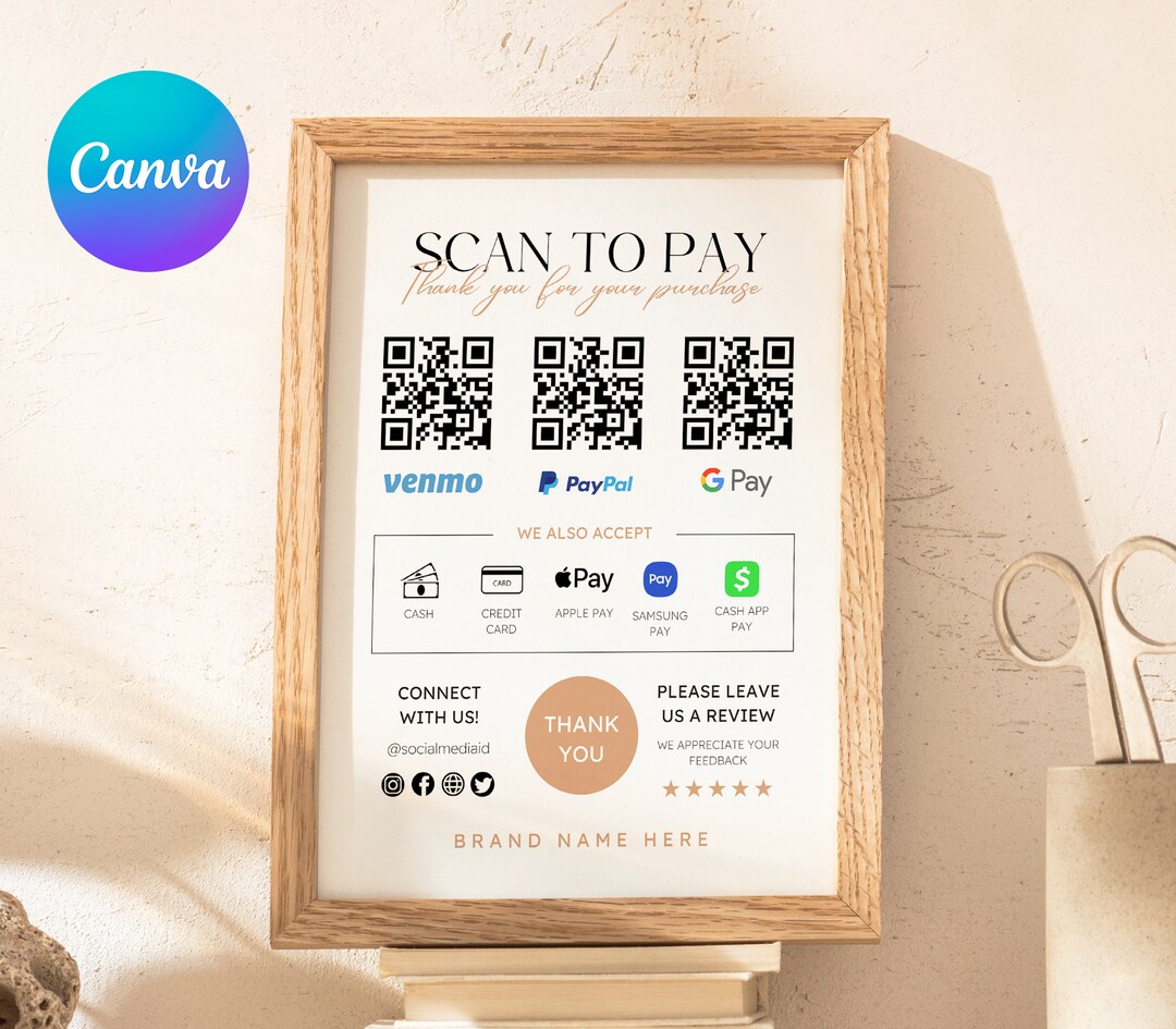 Editable Scan to Pay Template Canva | QR Code Sign Template | Payment ...