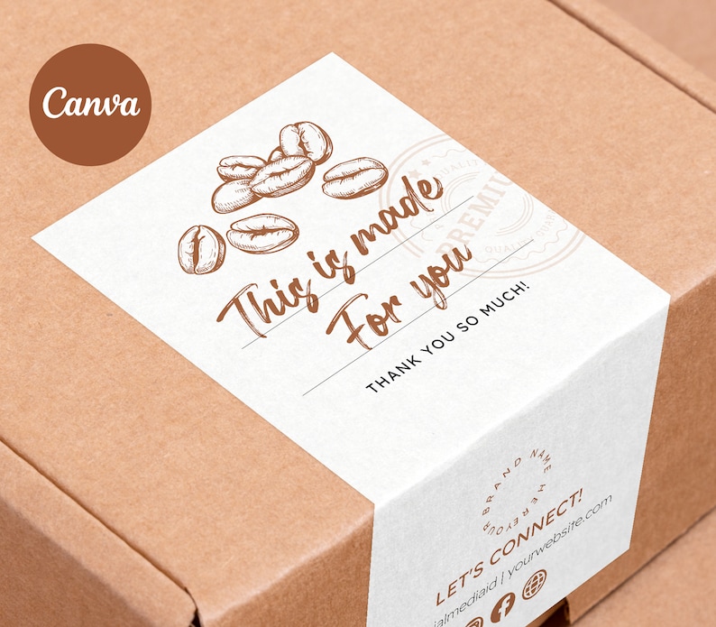Coffee Box Label Template Canva | Order Packaging Seal Sticker ...