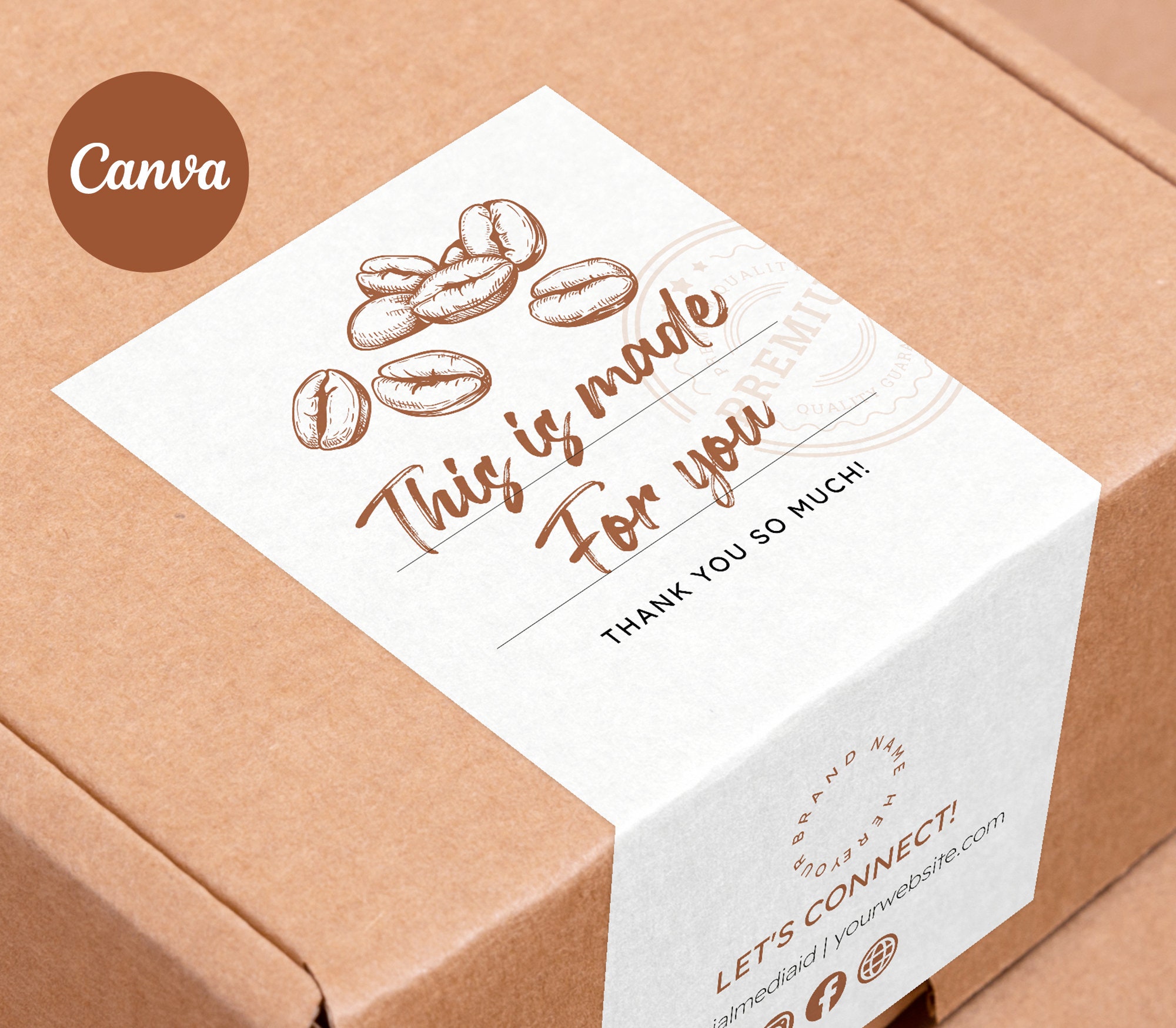 Coffee Box Label Template Canva | Order Packaging Seal Sticker ...