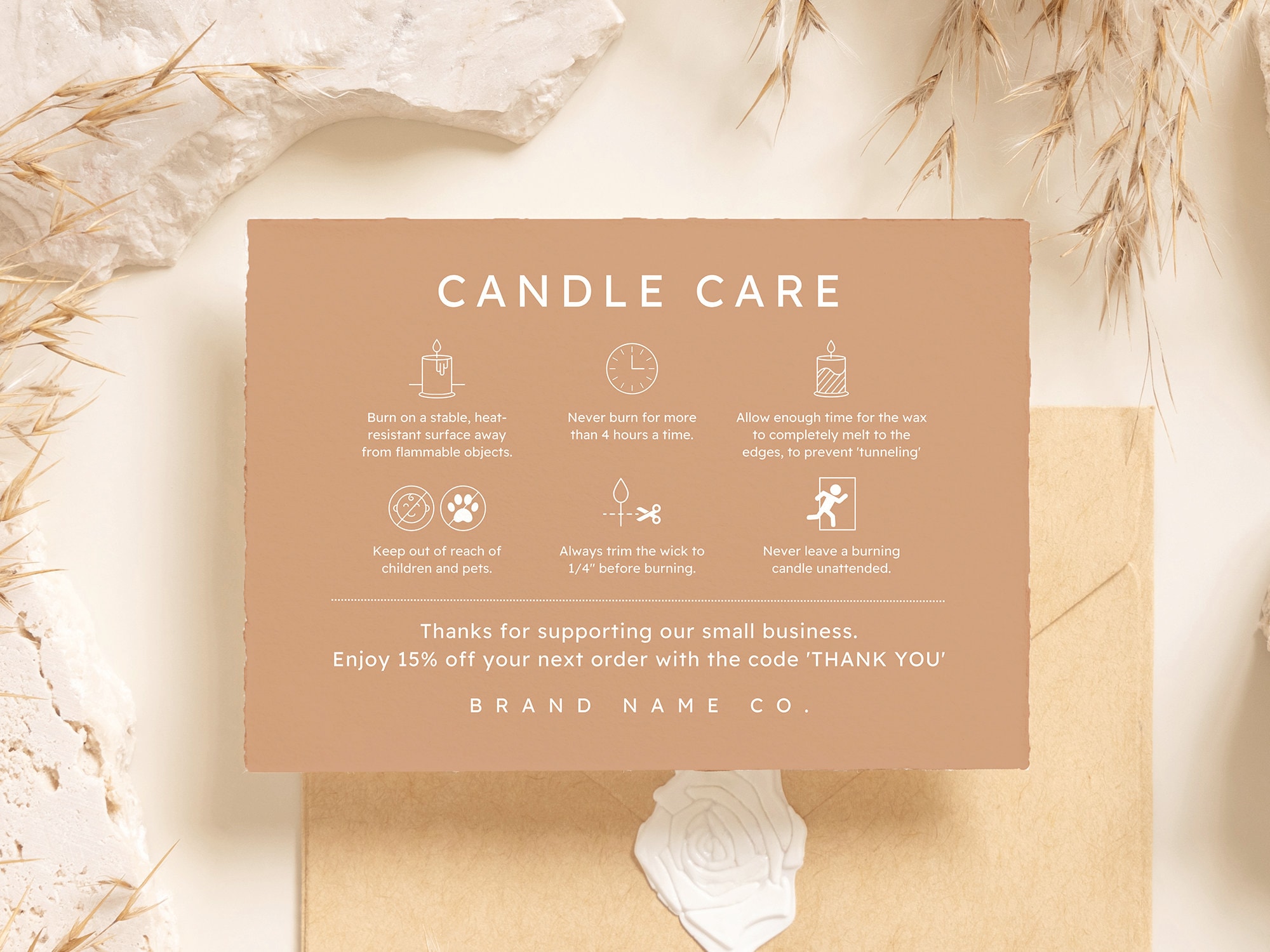 Printable Candle Care Card Template Canva Editable Instruction Thank ...