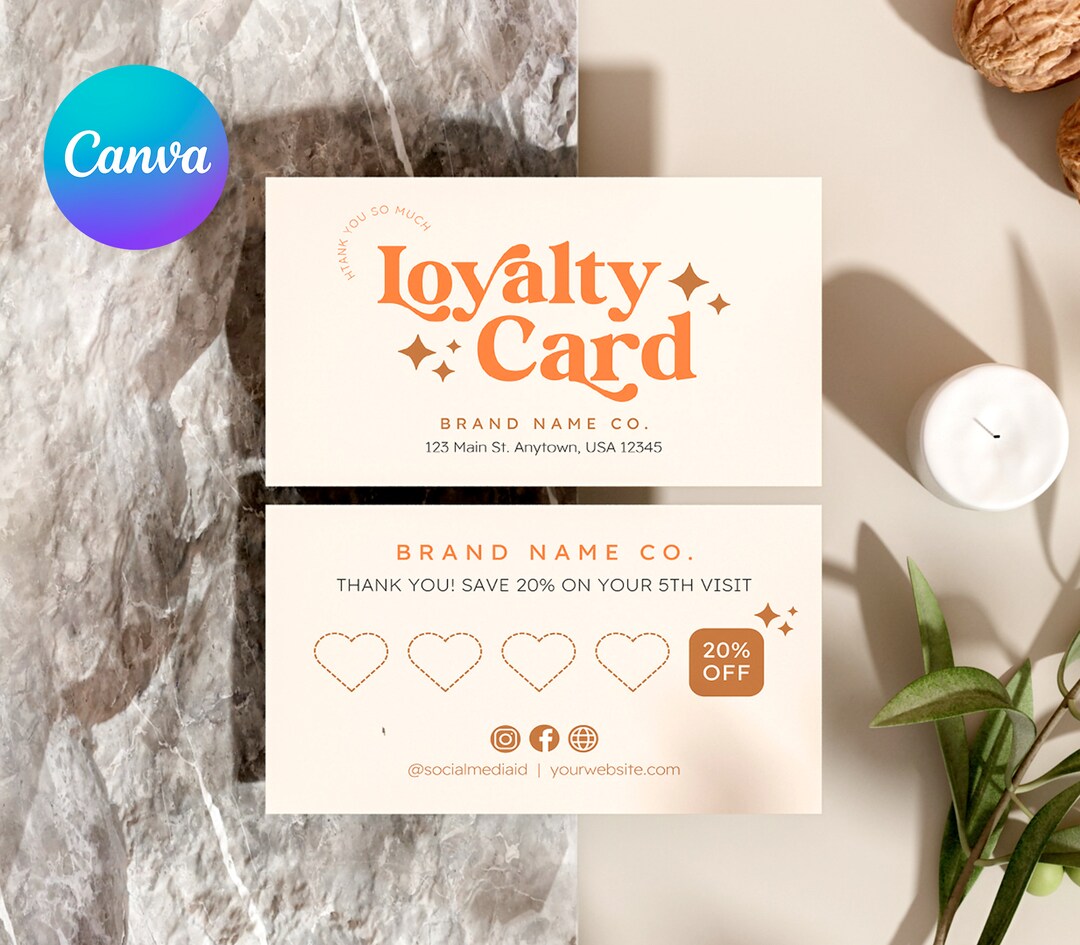 Retro Loyalty Card Canva Template | BOHO Customer Stamp Card | Editable ...