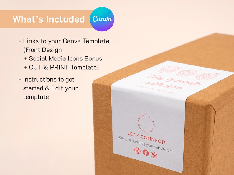 Cupcake Box Sticker Template Canva | Bakery Order Packaging Box Label ...