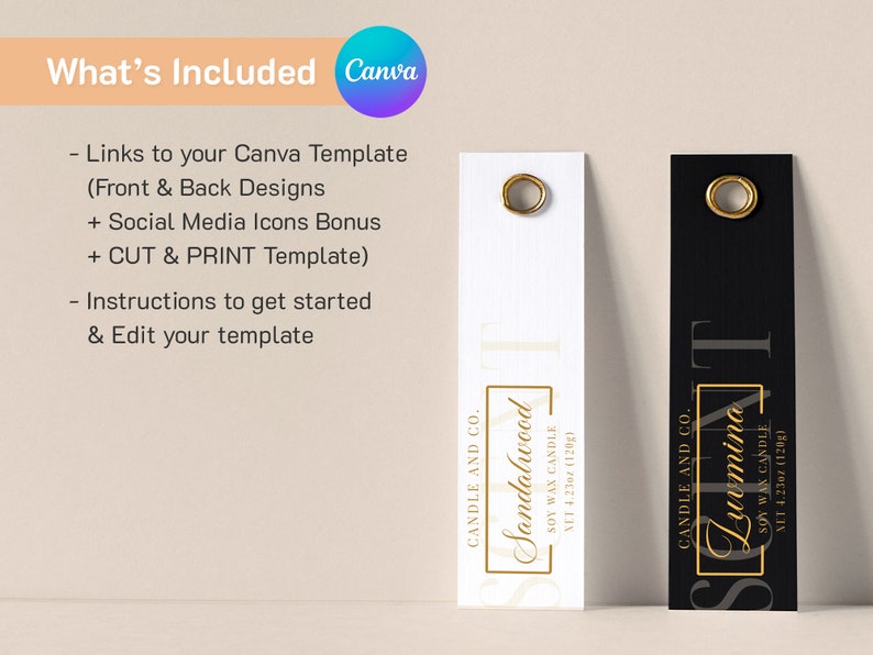 Luxury Candle Tag Template Canva Skinny Black Candle Label Tag Narrow ...
