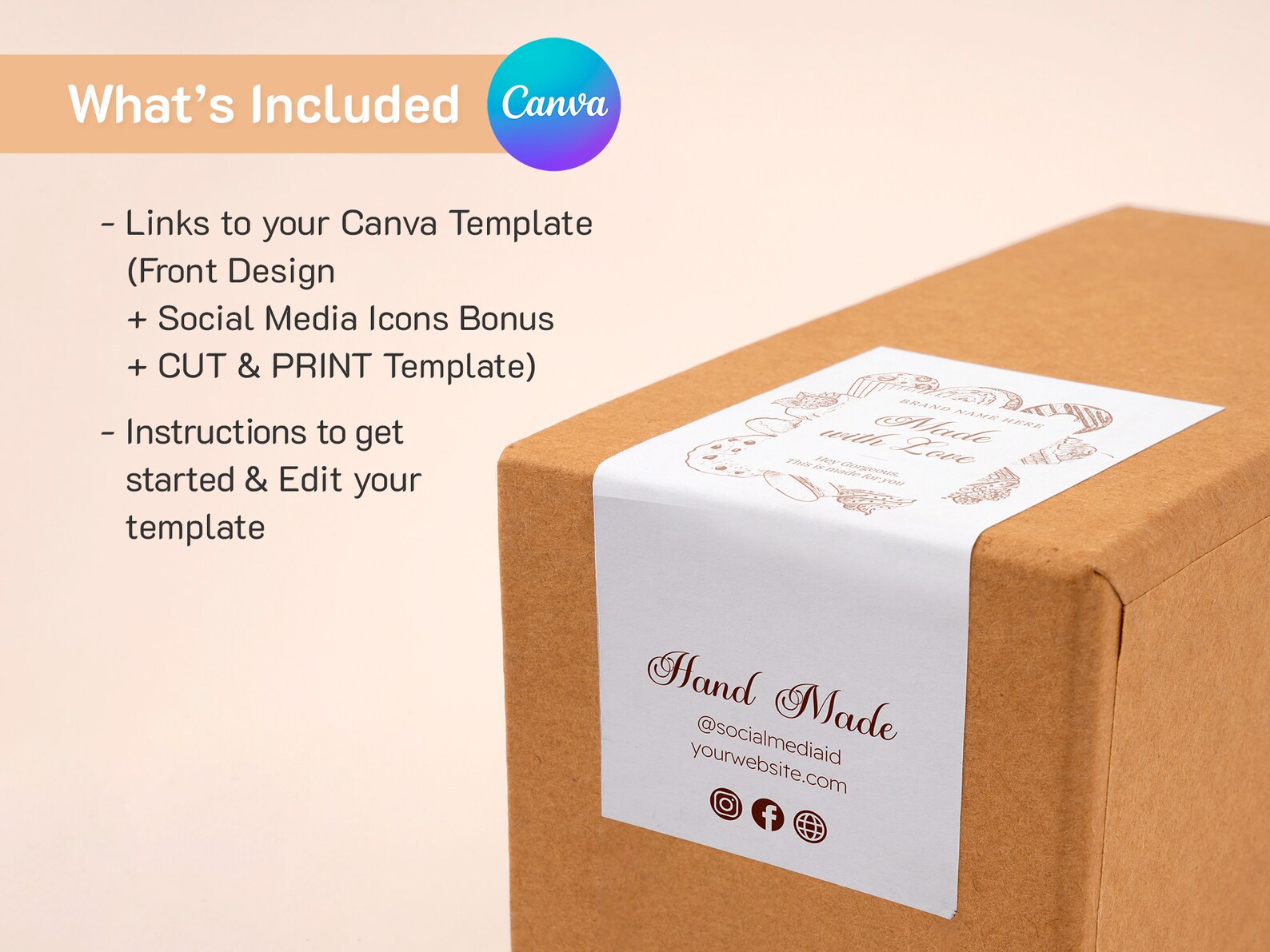 Dessert Box Label Template Canva Order Packaging Seal Sticker Editable ...