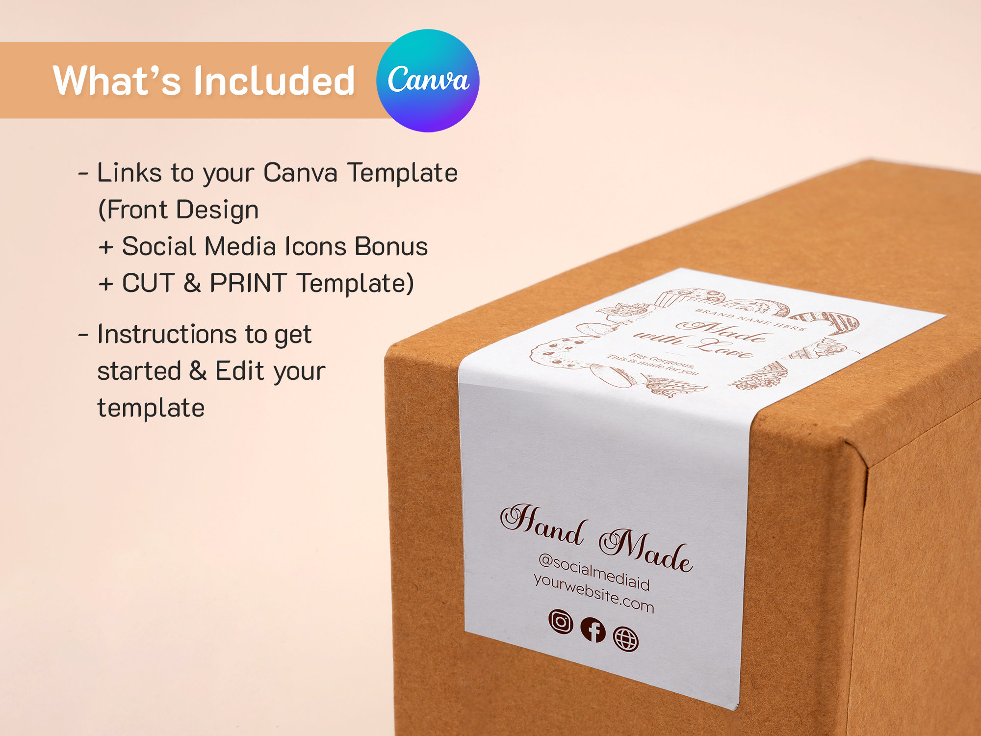 Dessert Box Label Template Canva Order Packaging Seal Sticker Editable ...