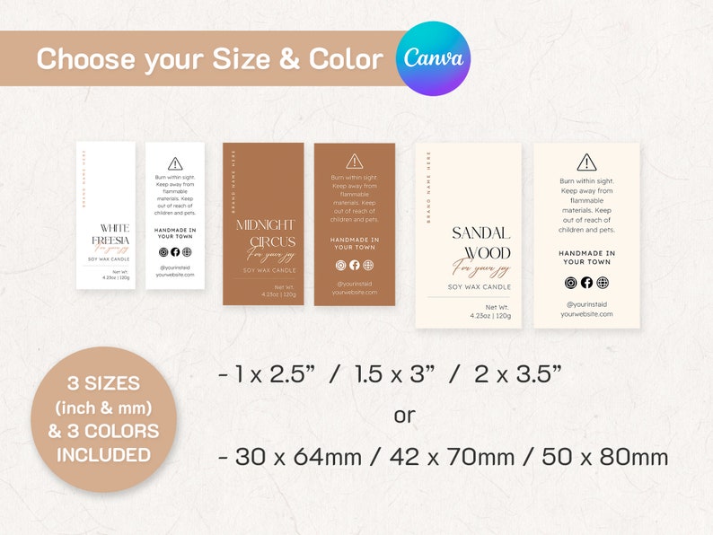 Vertical Candle Labels Template Canva | Editable Thin Label | Slim ...