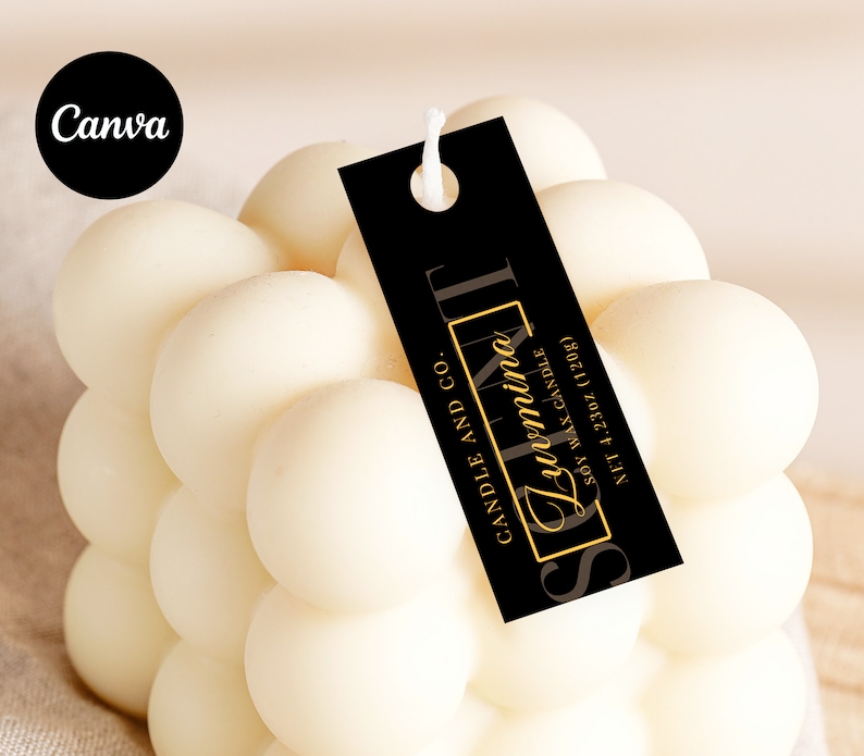 Luxury Candle Tag Template Canva Skinny Black Candle Label Tag Narrow ...